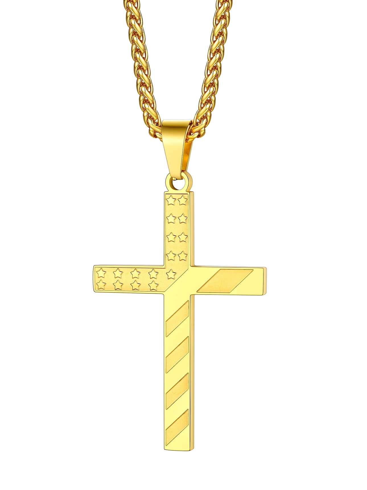 Bestyle American Flag Cross Necklace for Men Gold Cross Pendant Chain ...
