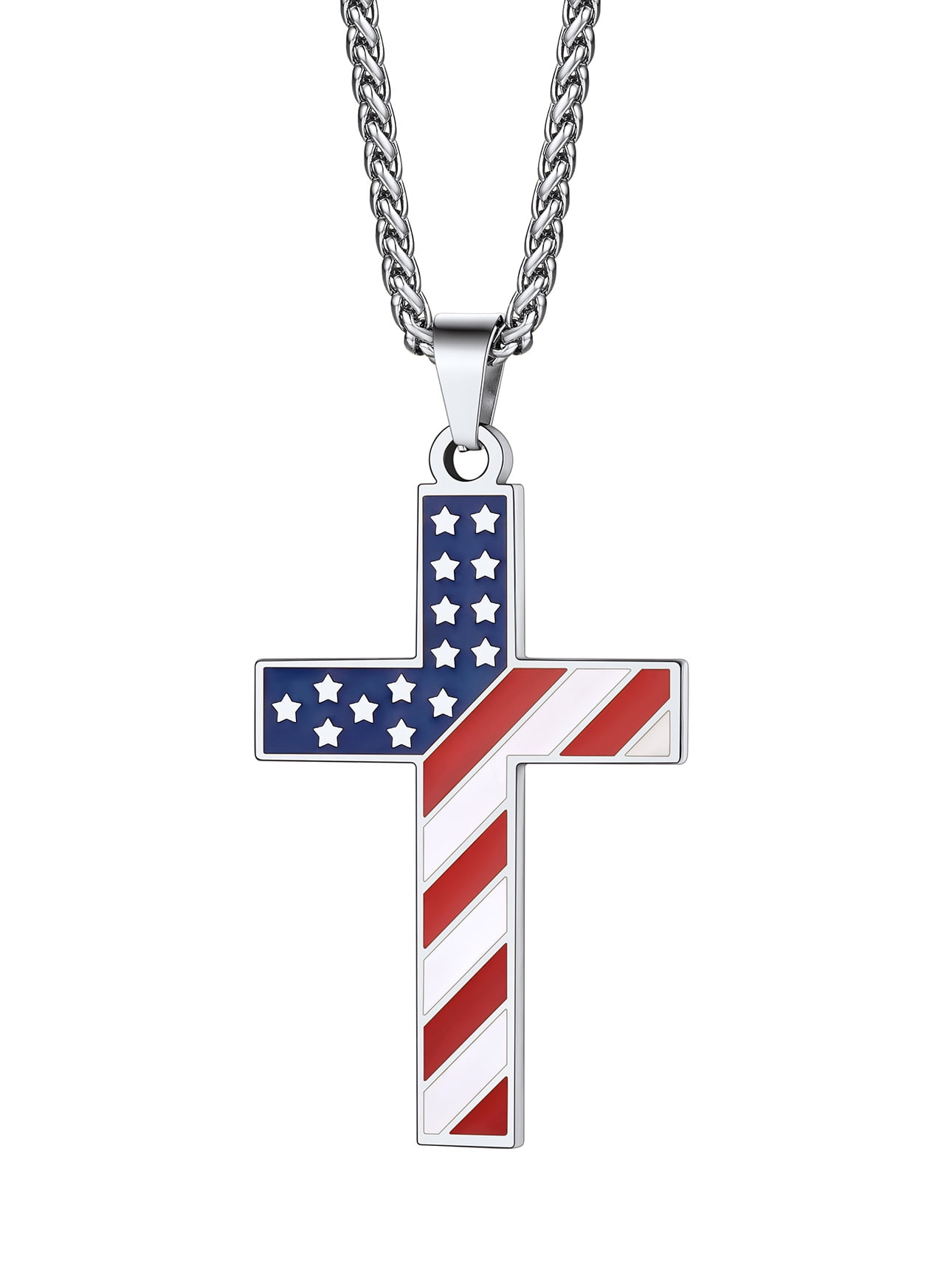 Bestyle Patriotic Cross Necklace for Men, Stainless Steel Military ...