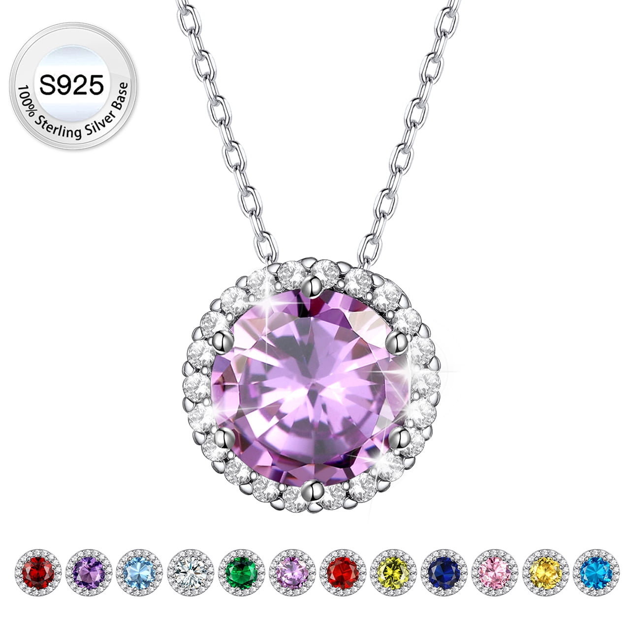 Bestyle June Birthstone Necklace for Women, 925 Sterling Silver, Round ...