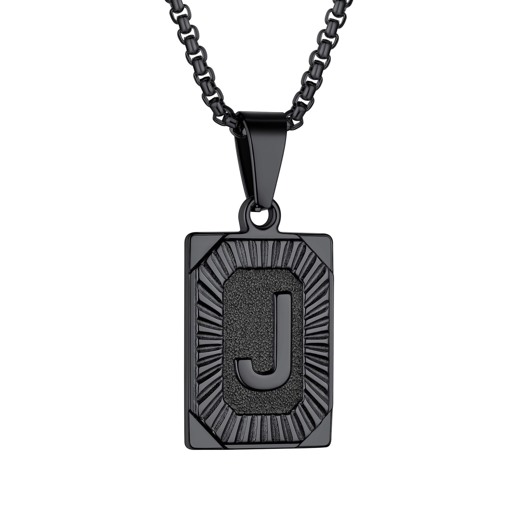 Bestyle Black Dog Tag Necklace for Mens Letter J Stainless Steel Box ...