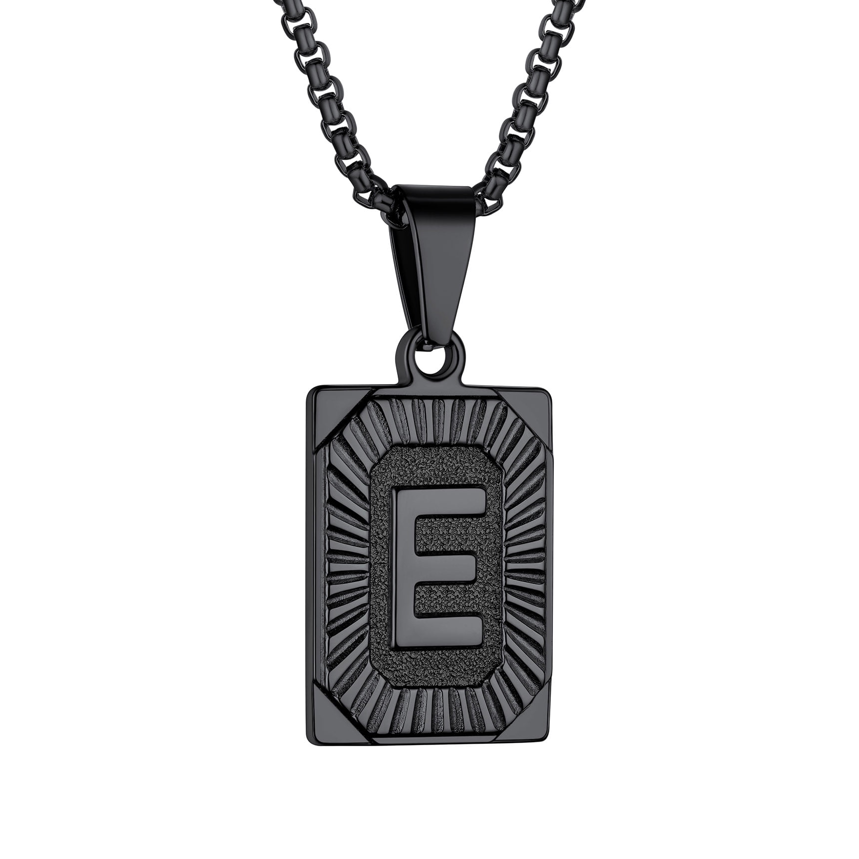 Bestyle Black Dog Tag Necklace for Mens Letter E Stainless Steel Box ...