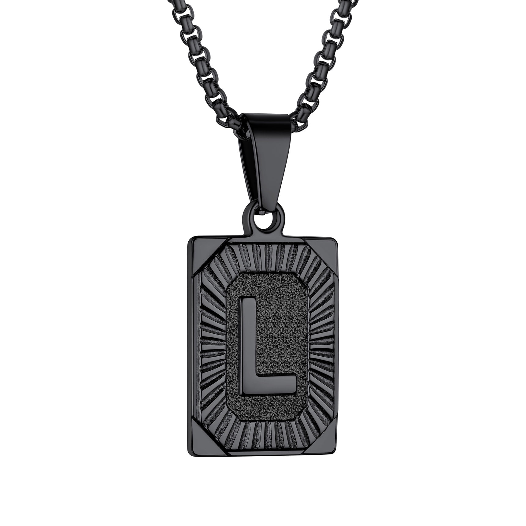 Bestyle Black Dog Tag Necklace for Mens Letter L Stainless Steel Box ...