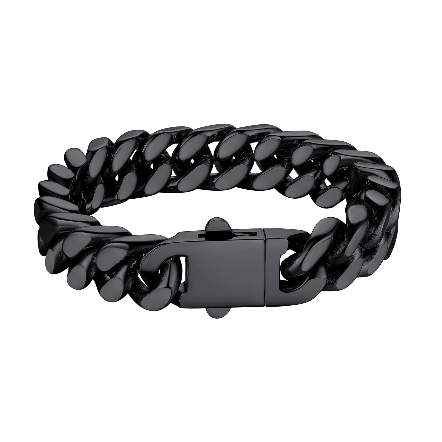 Bestyle Black Metal Plated Miami Cuban Link Chain Bracelets for Men ...