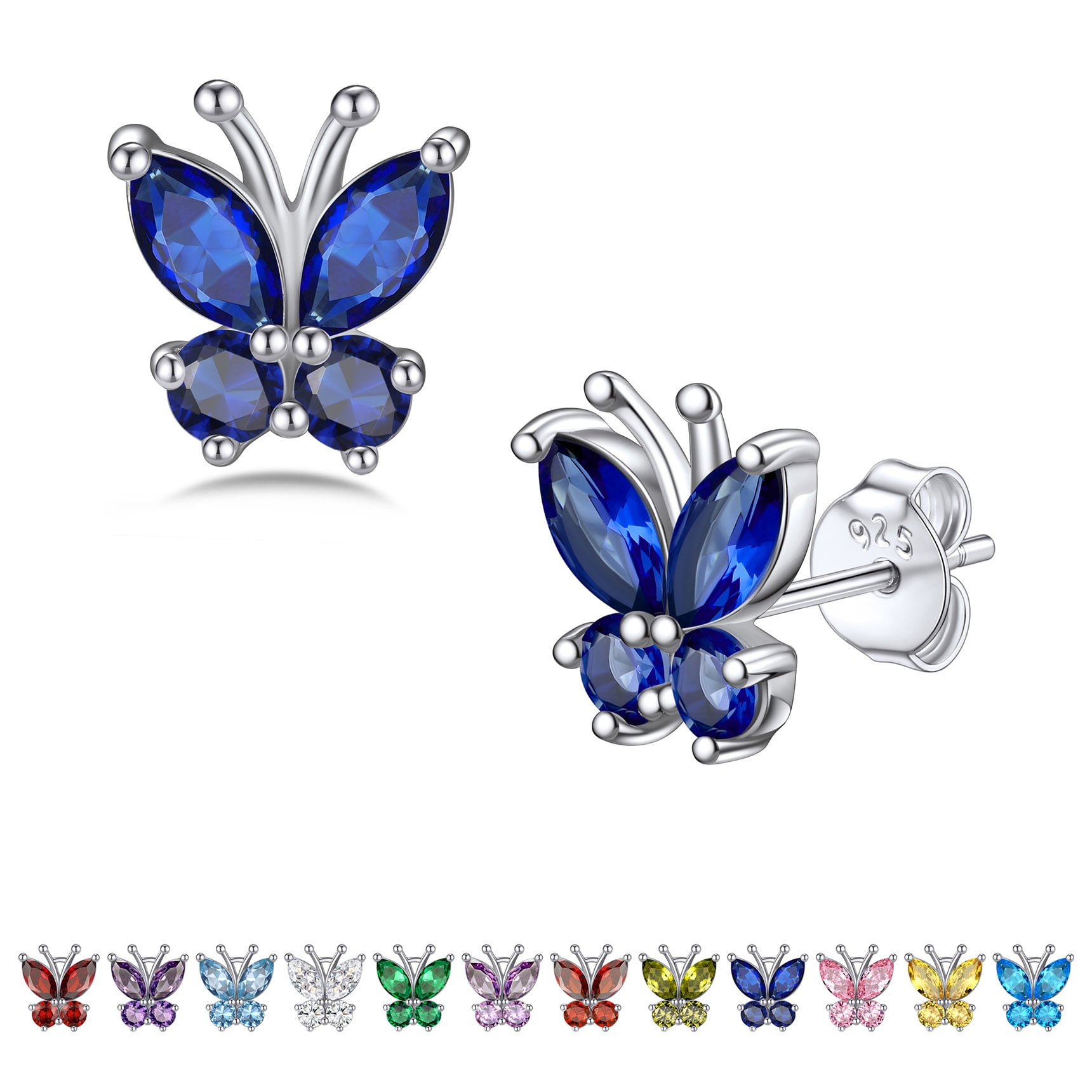 Bestyle Blue Sapphire Butterfly Stud Earrings, Sterling Silver, Birthstone - September - Walmart.com