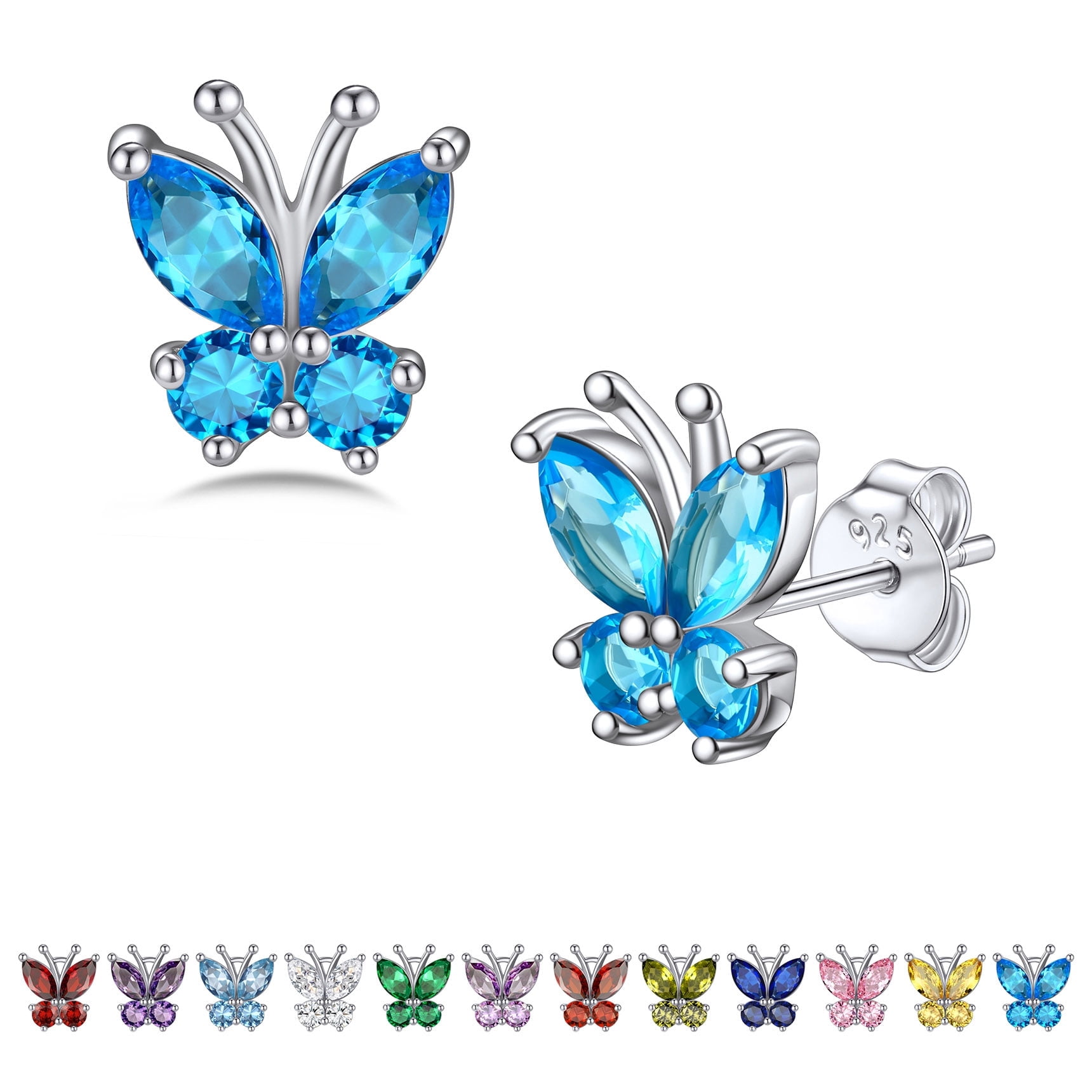 Bestyle Sterling Silver Blue Topaz Butterfly Earrings Stud for Women ...