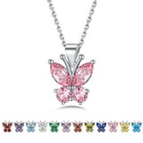 Bestyle Sterling Silver Butterfly Pendant Necklace with October Birthstone Tourmaline and CZ ...