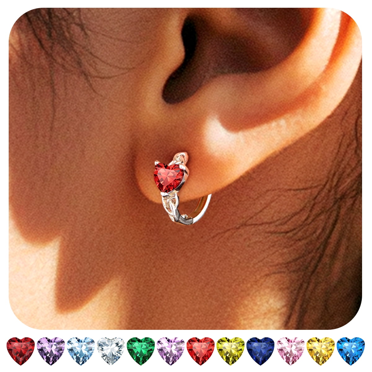 Bestyle 925 Sterling Silver Celtic Knot Hoop Earrings with Heart Diamond, July Birthstone Red ...