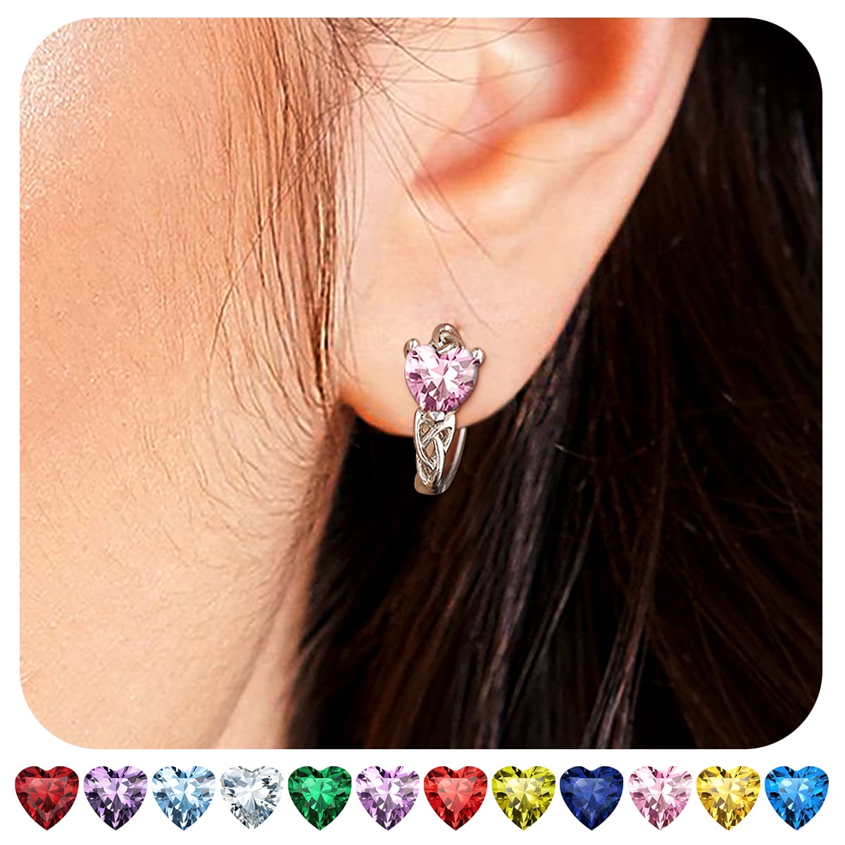 Bestyle Hypoallergenic 925 Sterling Silver Celtic Knot Hoop Earrings with Heart Diamond and Pink ...