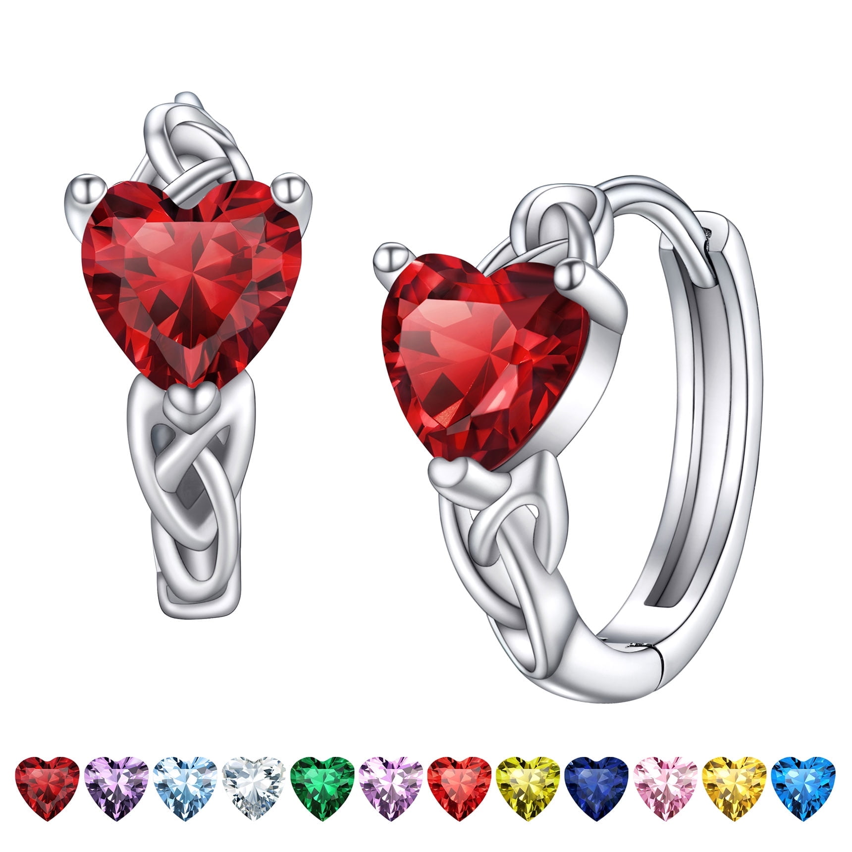Bestyle Sterling Silver Hoop Earrings with Heart Birthstone Cubic Zirconia Celtic Knot Earrings ...