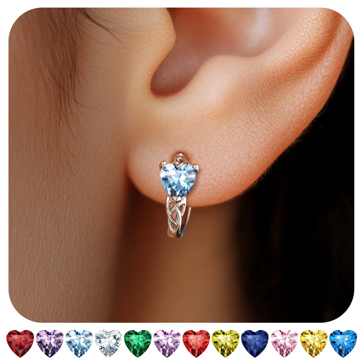 Bestyle Sterling Silver Hoop Earrings, Celtic Knot, Heart Birthstone ...