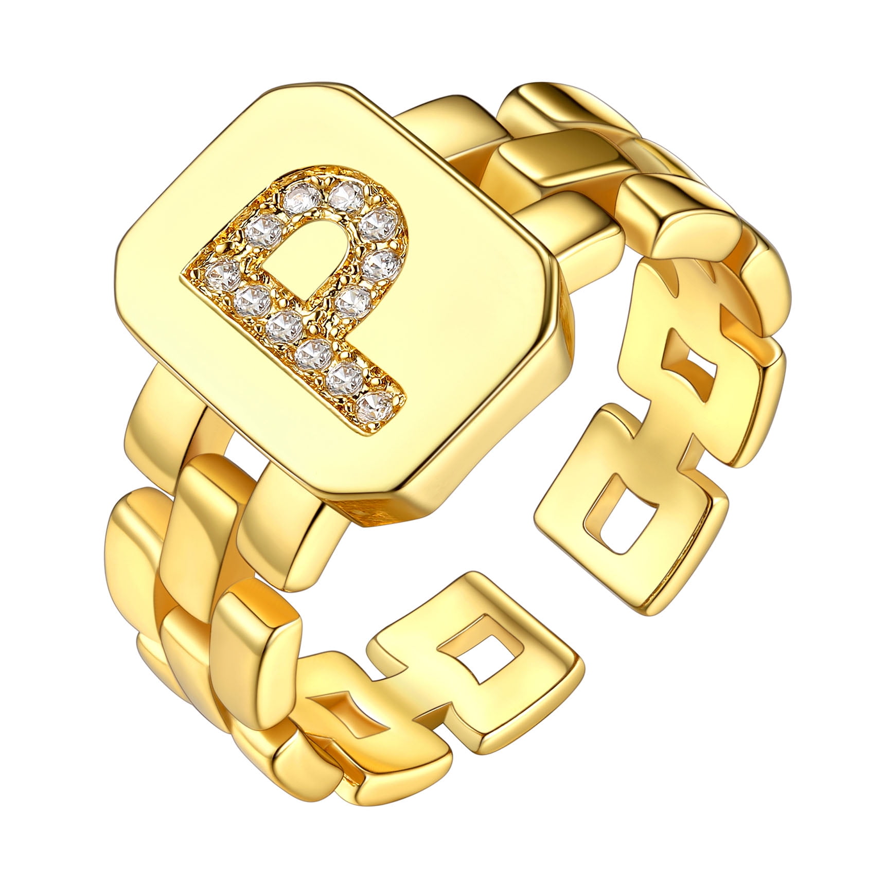 Bestyle Chunky Women Initial Ring Girls Gold Chain Open Rings with ...