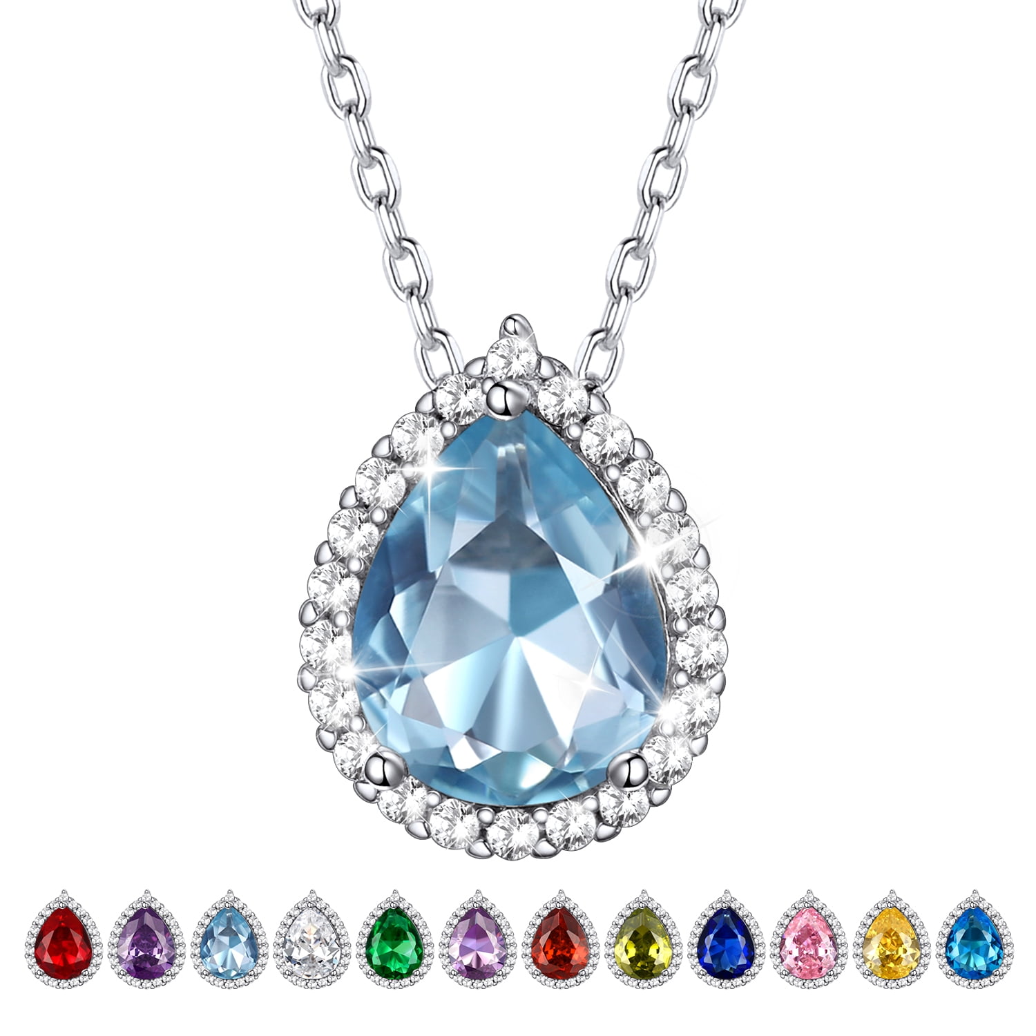 Bestyle March Birthstone Necklace with Cubic Zirconia Gem, Sterling ...
