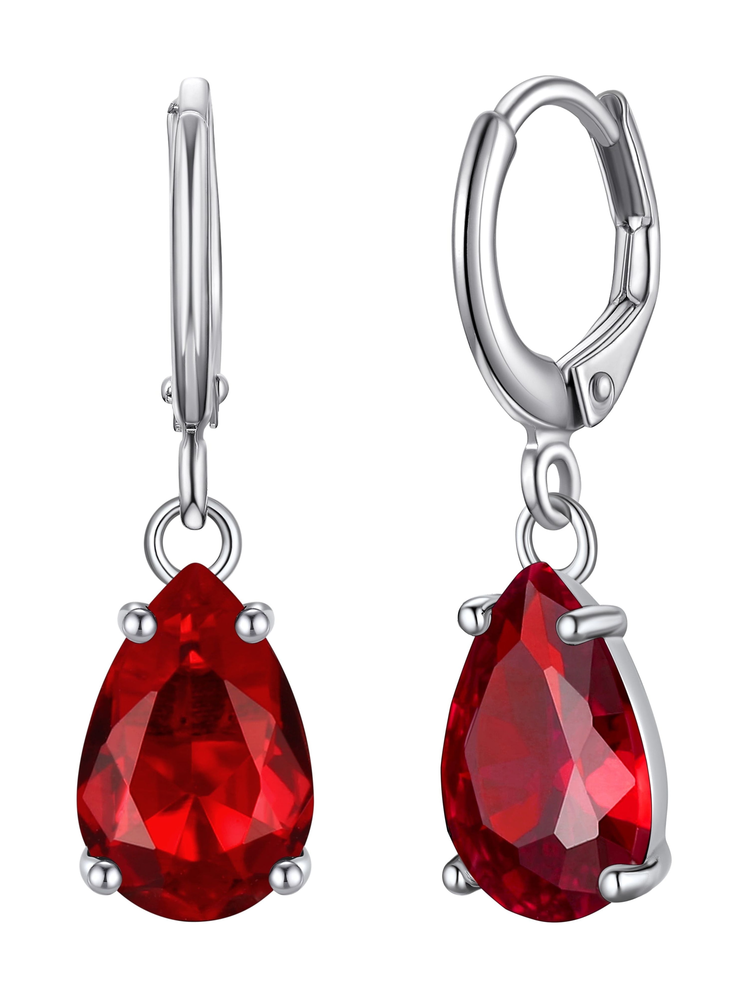 Bestyle Created Garnet Dangle Earrings Women Sterling Silver Hoop Earrings Teardrop Birthstone ...