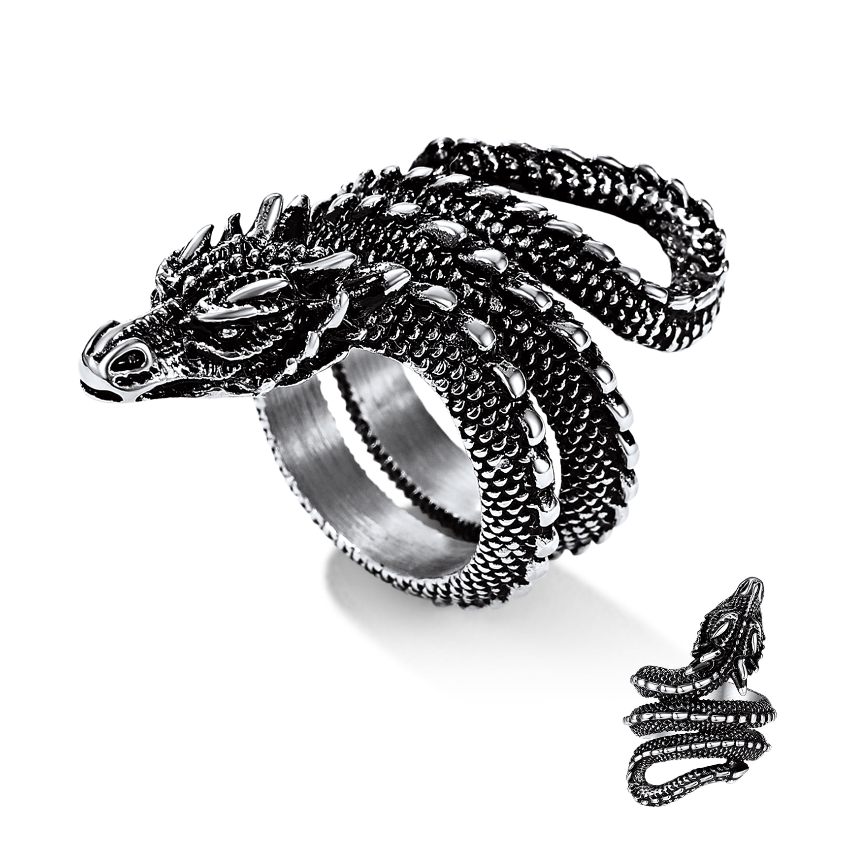 Bestyle Dragon Rings for Men, Stainless Steel Ring Gothic Punk Biker ...