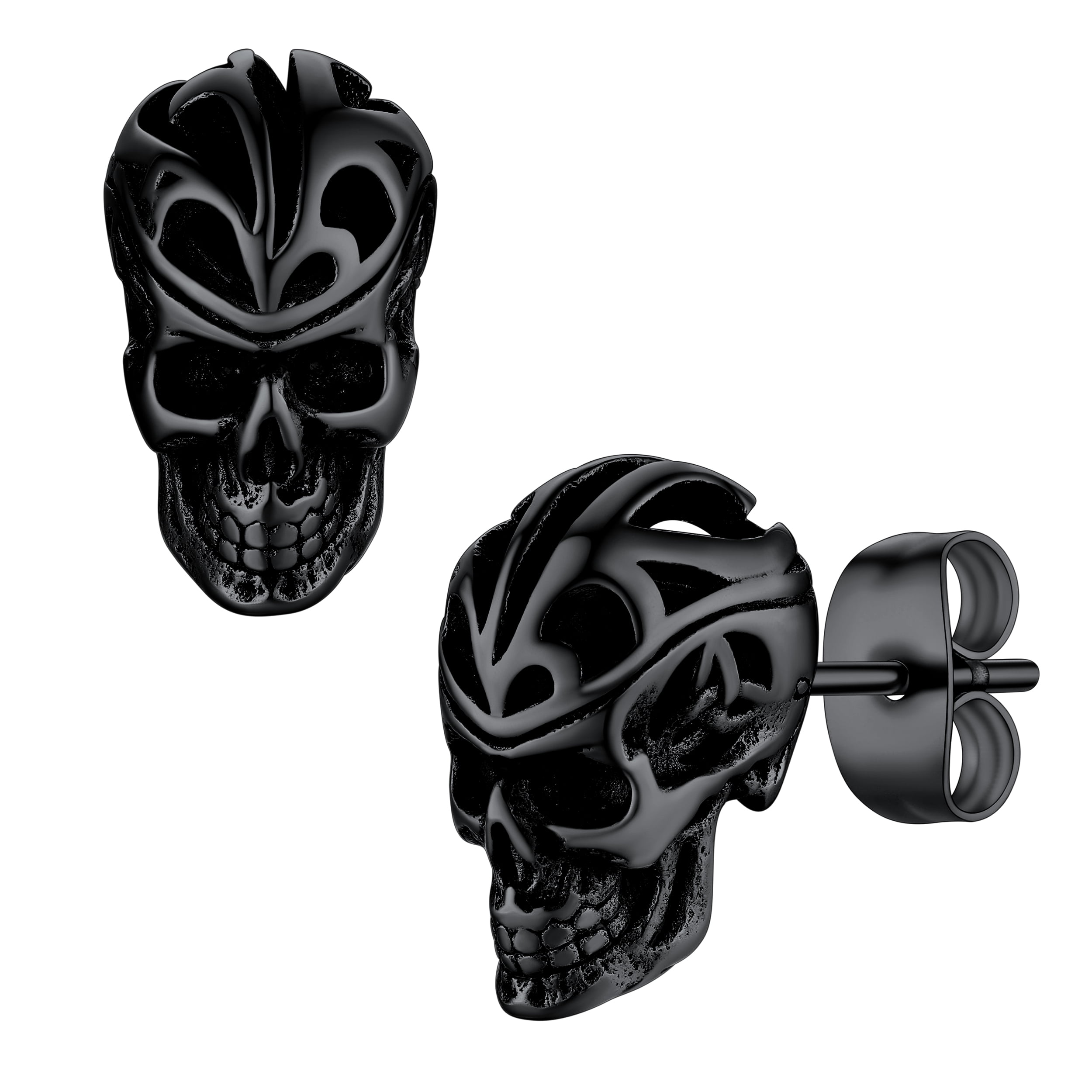 Bestyle Men's Gothic Celtic Skull Stud Earrings, Black Skeleton Punk ...