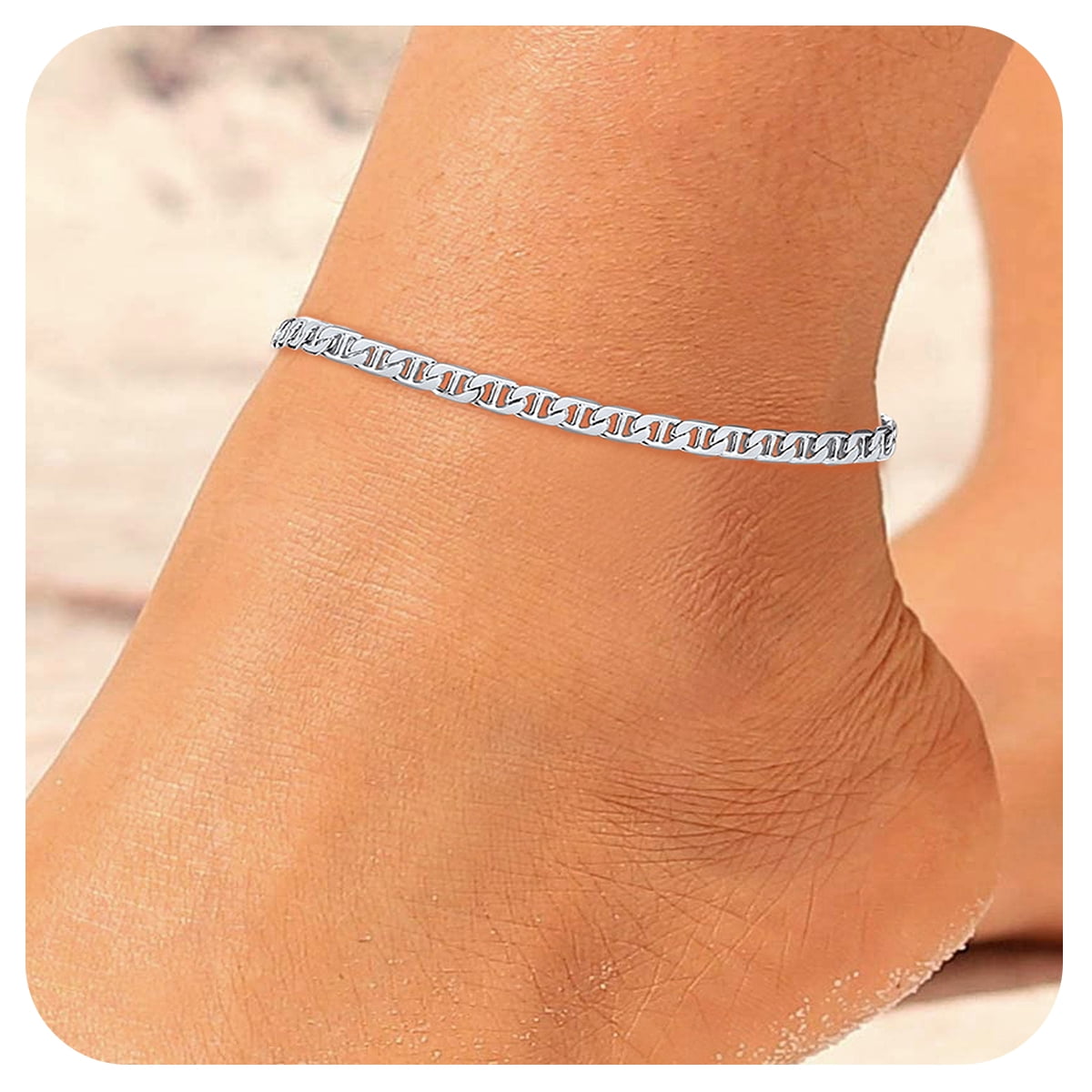 Bestyle 14K Gold Plated Flat Mariner Anklet Bracelet, Adjustable Foot ...