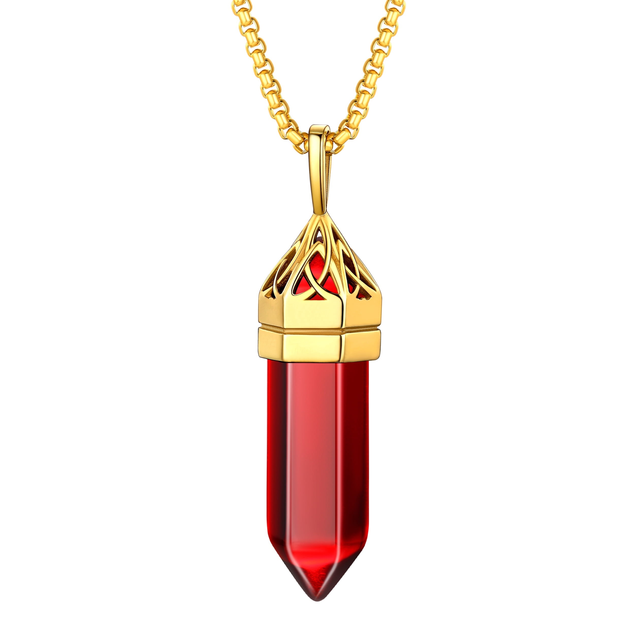 Bestyle Hexagonal Synthetic Garnet Gold Necklace Gemstone for Women ...