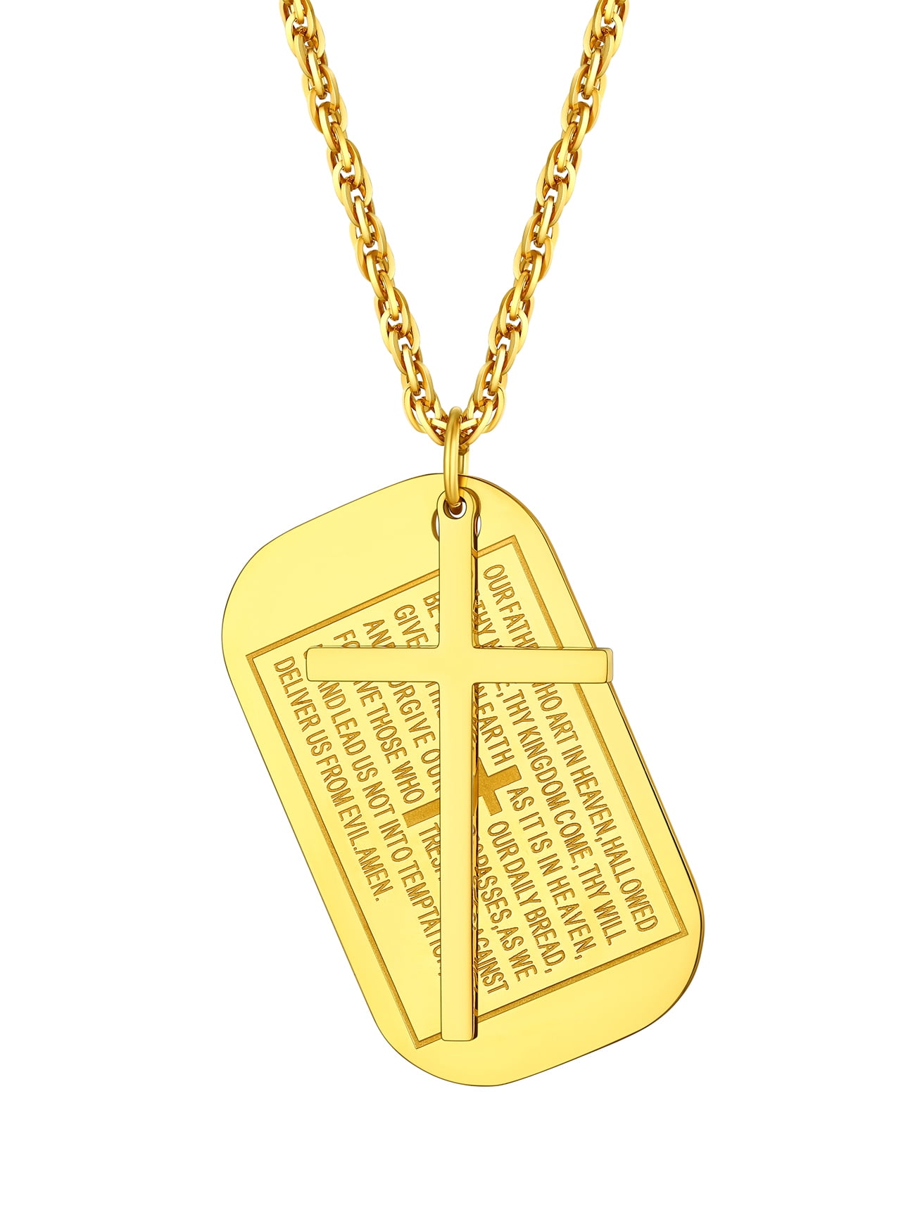 Bestyle Gold Plated Cross Necklace for Men Chunky Military Dog Tag Pendant Chain God Bless Bible ...