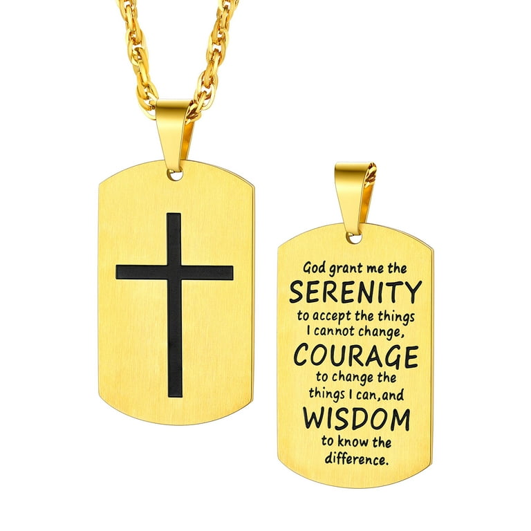 Bestyle Gold Dog Tag Necklace Military Tag Cross Christian Religious Jewelry Bible Verse Inspirational Gift for Husband Father Son