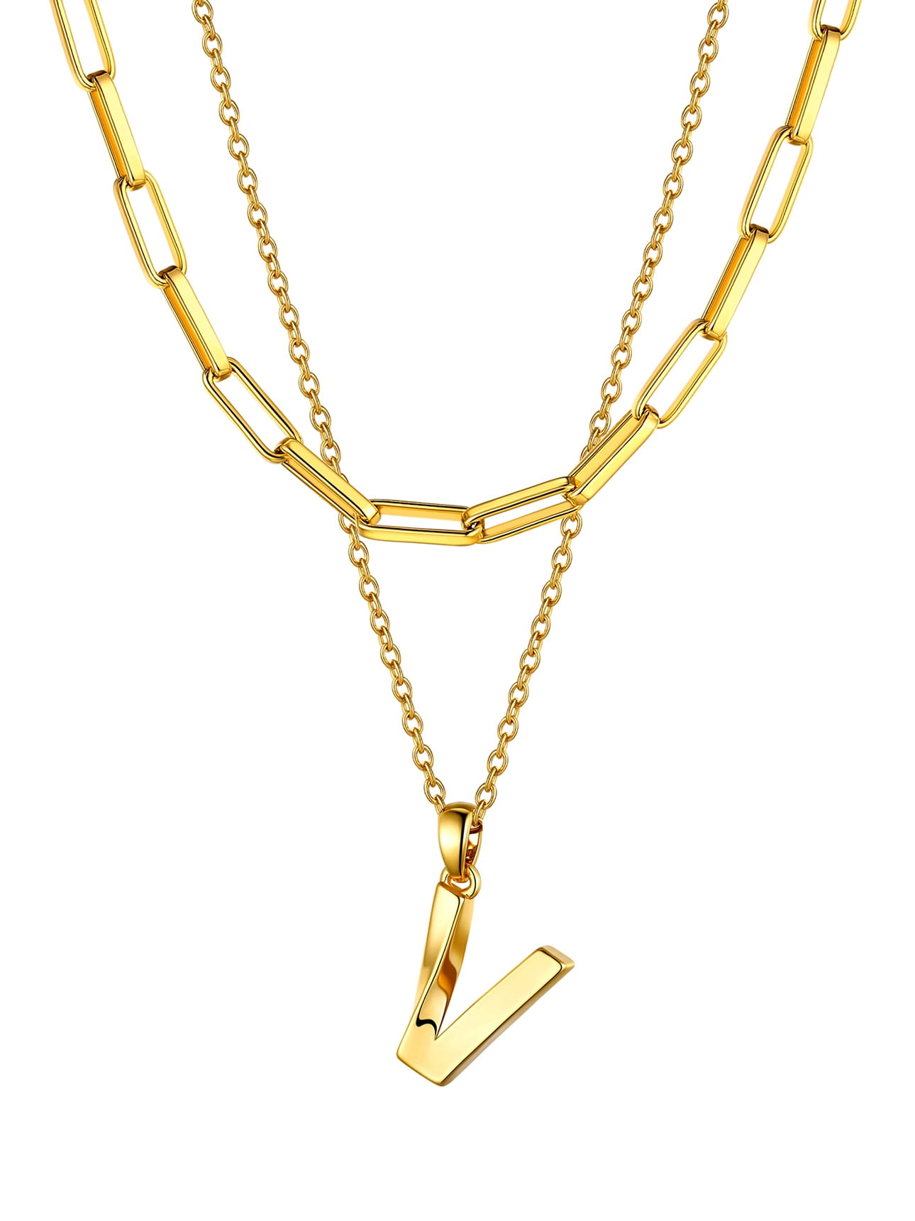 Bestyle Layered Necklace Letter for Women, Stainless Steel Paperclip ...