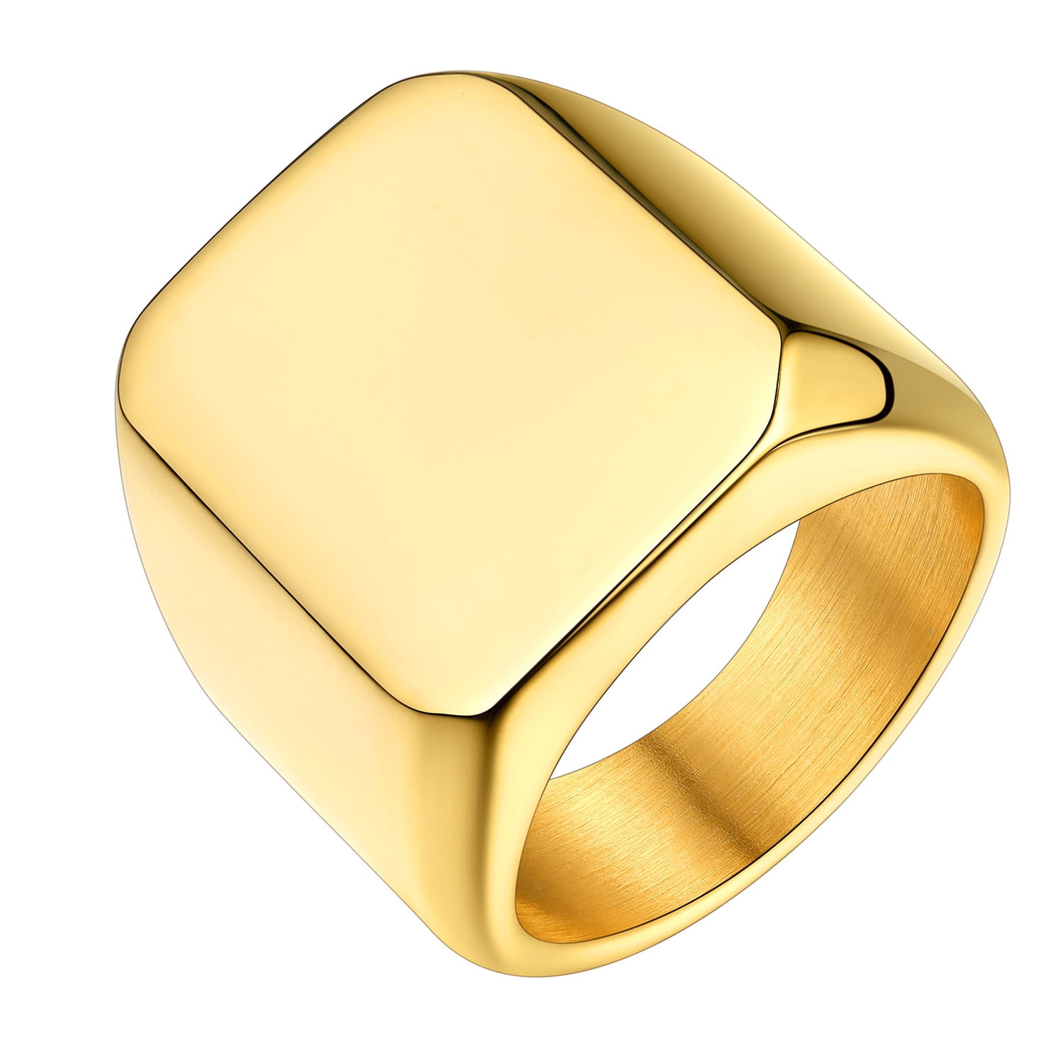 Bestyle Gold Plated Signet Ring for Men Chunky Stackable Band Ring ...