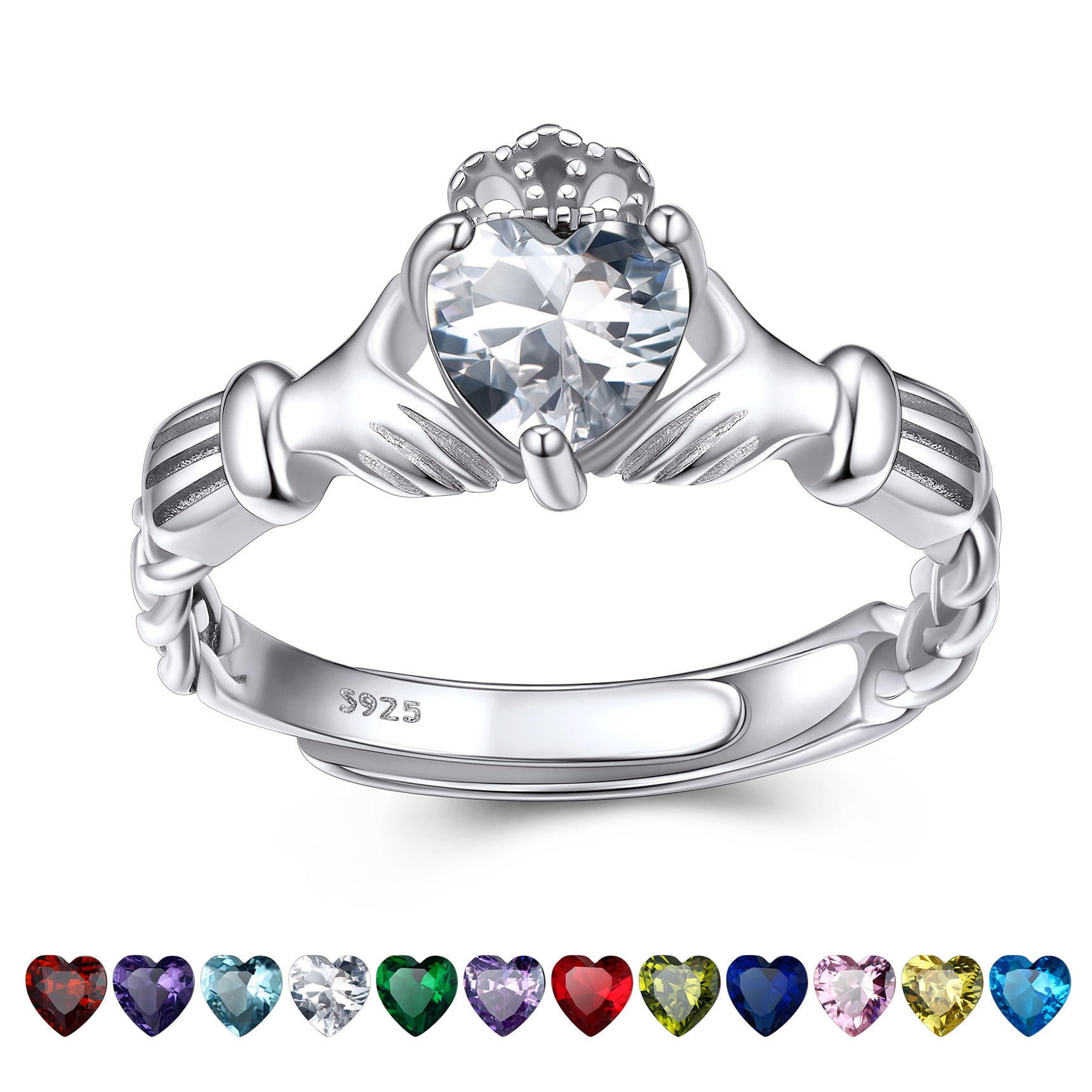 Bestyle Heart Celtic Claddagh Rings April Diamond Birthstone Ring Women ...