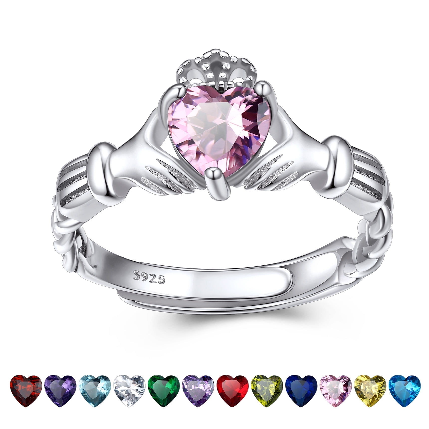 Bestyle Heart Celtic Claddagh Rings October Tourmaline Birthstone Ring ...