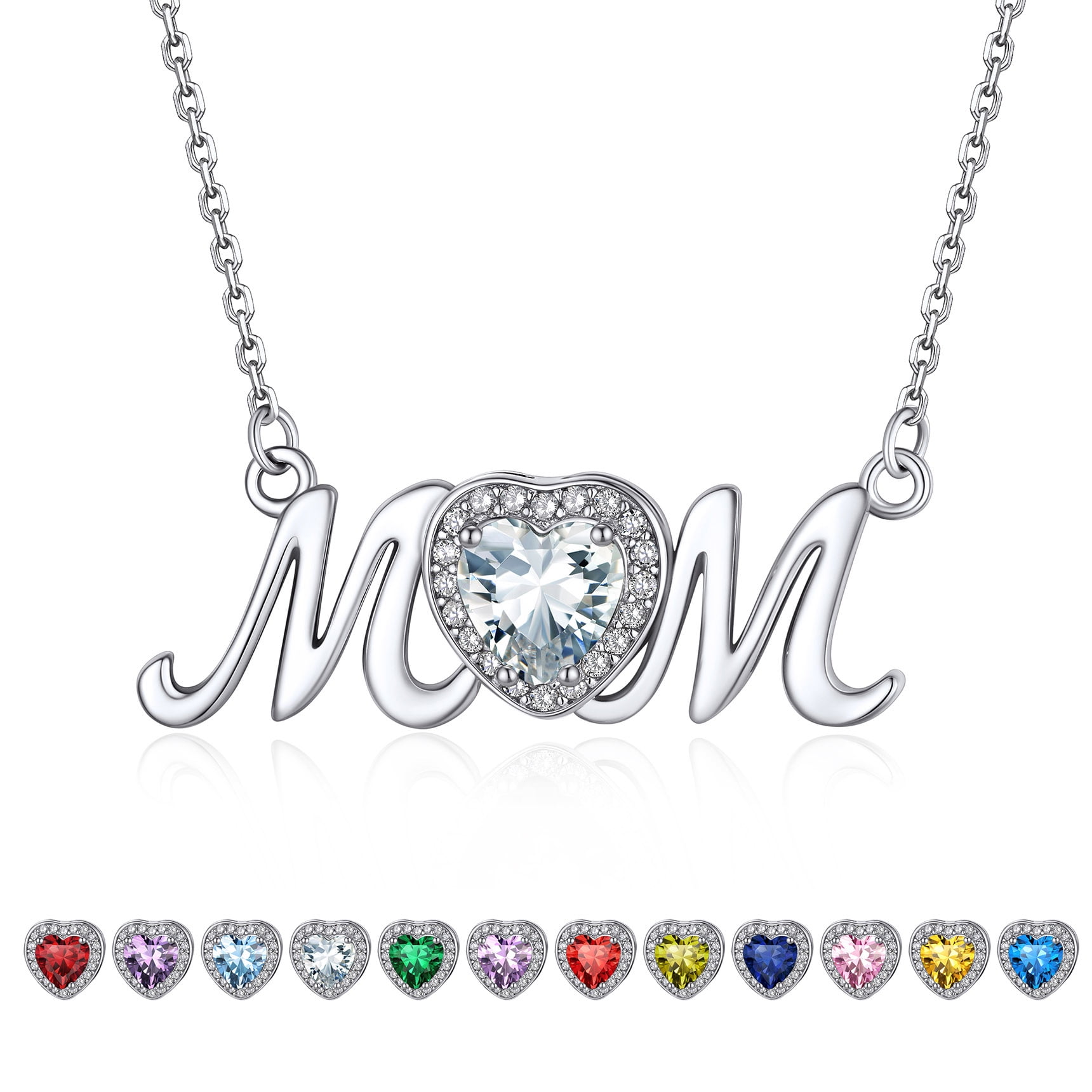 Bestyle 925 Sterling Silver 'Mom' Necklace with April Birthstone & Created Diamond, Ideal Gift ...