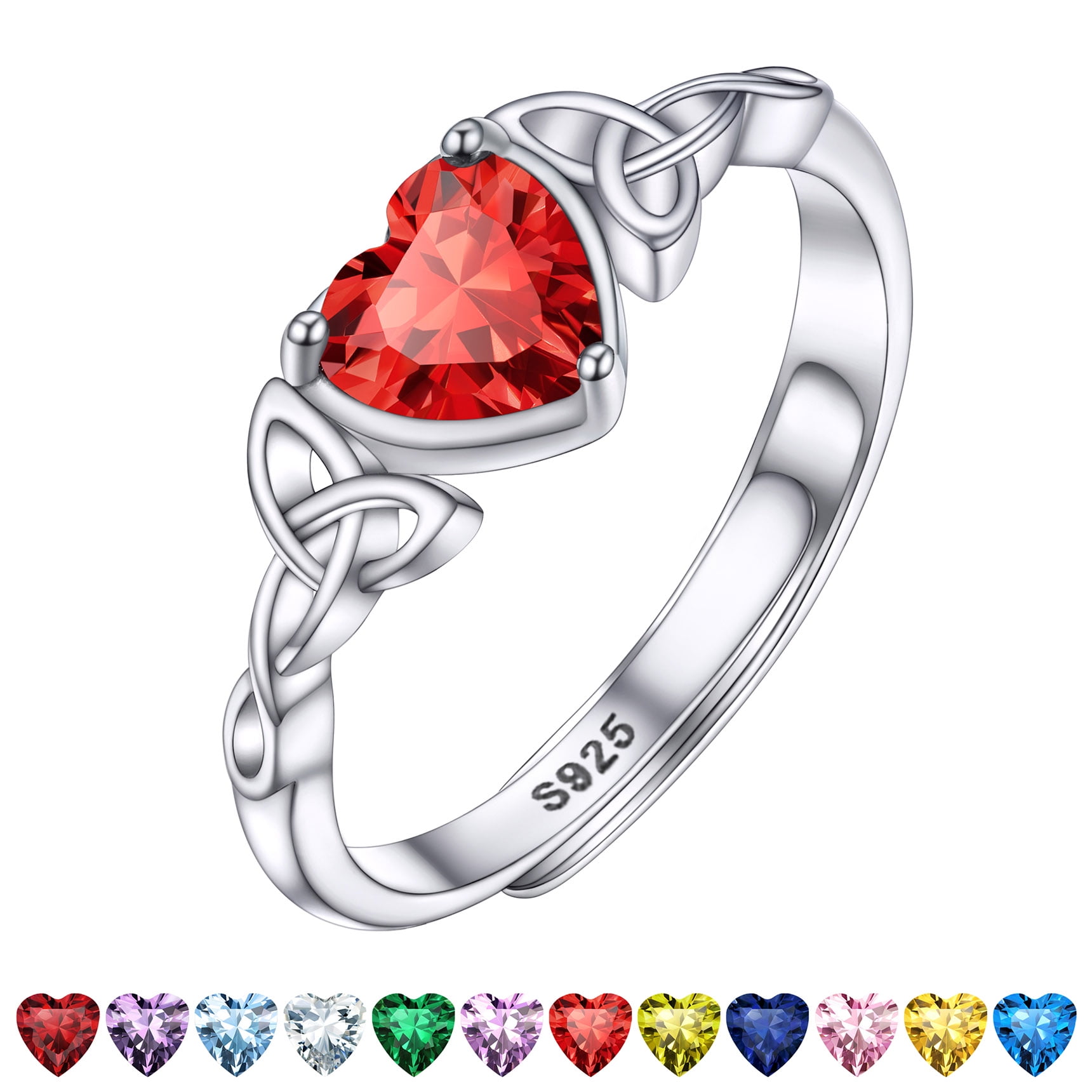 Bestyle Infinity Love Celtic Knot Rings Women Sterling Silver Heart Rings July Purple Red Ruby ...