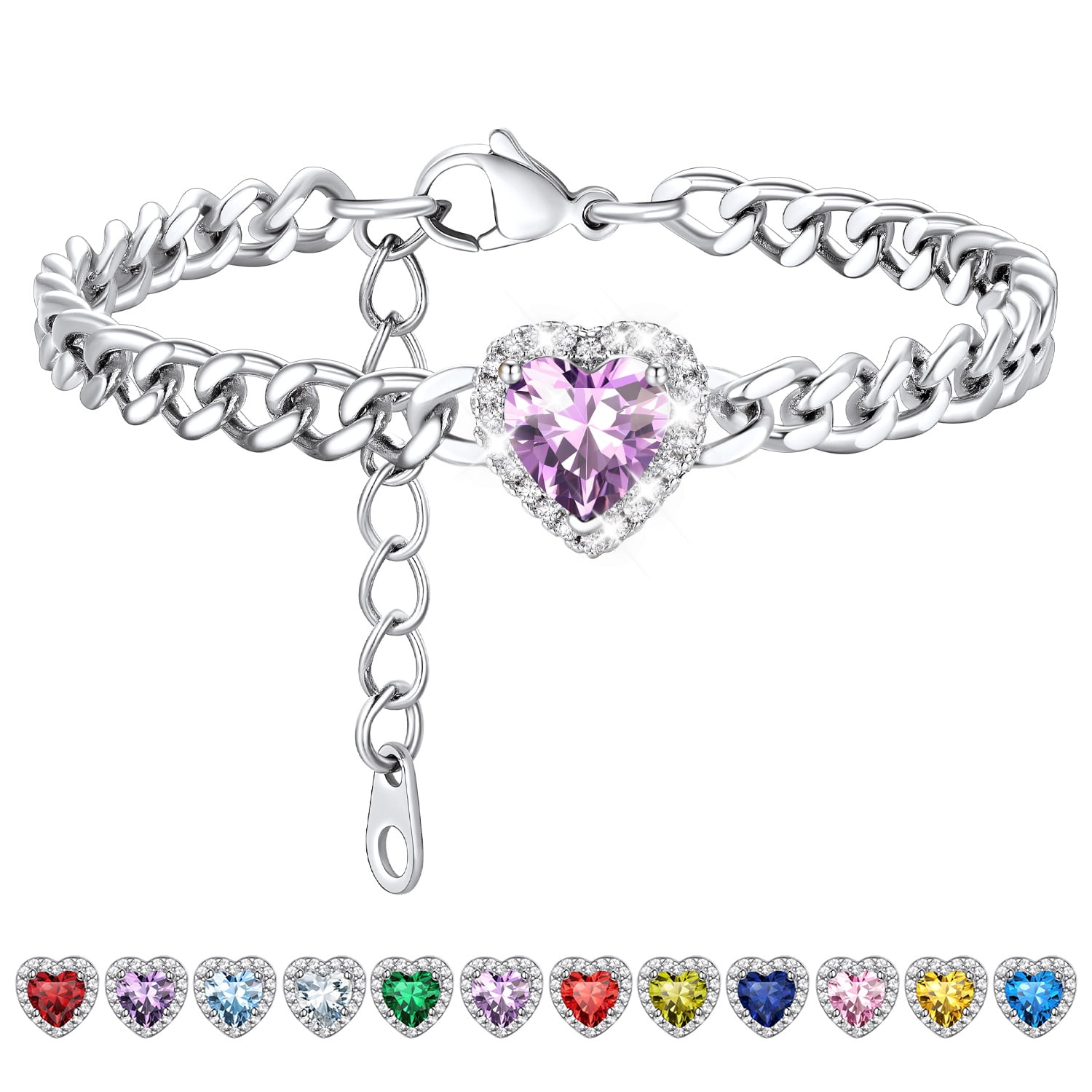 Bestyle Love Heart Bracelet for Women June Birthstone Bracelets ...