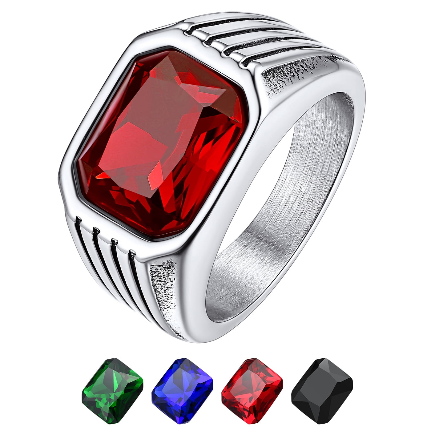 Bestyle Mens Stainless Steel Signet Ring Thumb Pinky Ring, Square Red ...