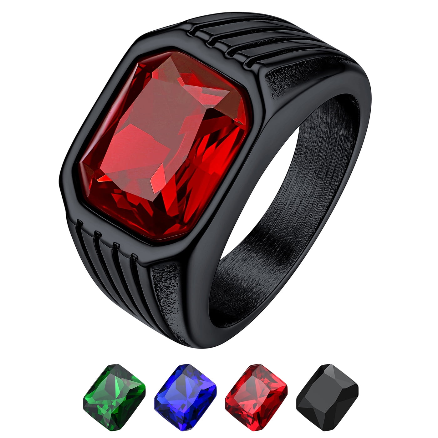 Bestyle Mens Stainless Steel Signet Ring Thumb Pinky Ring, Square Red ...