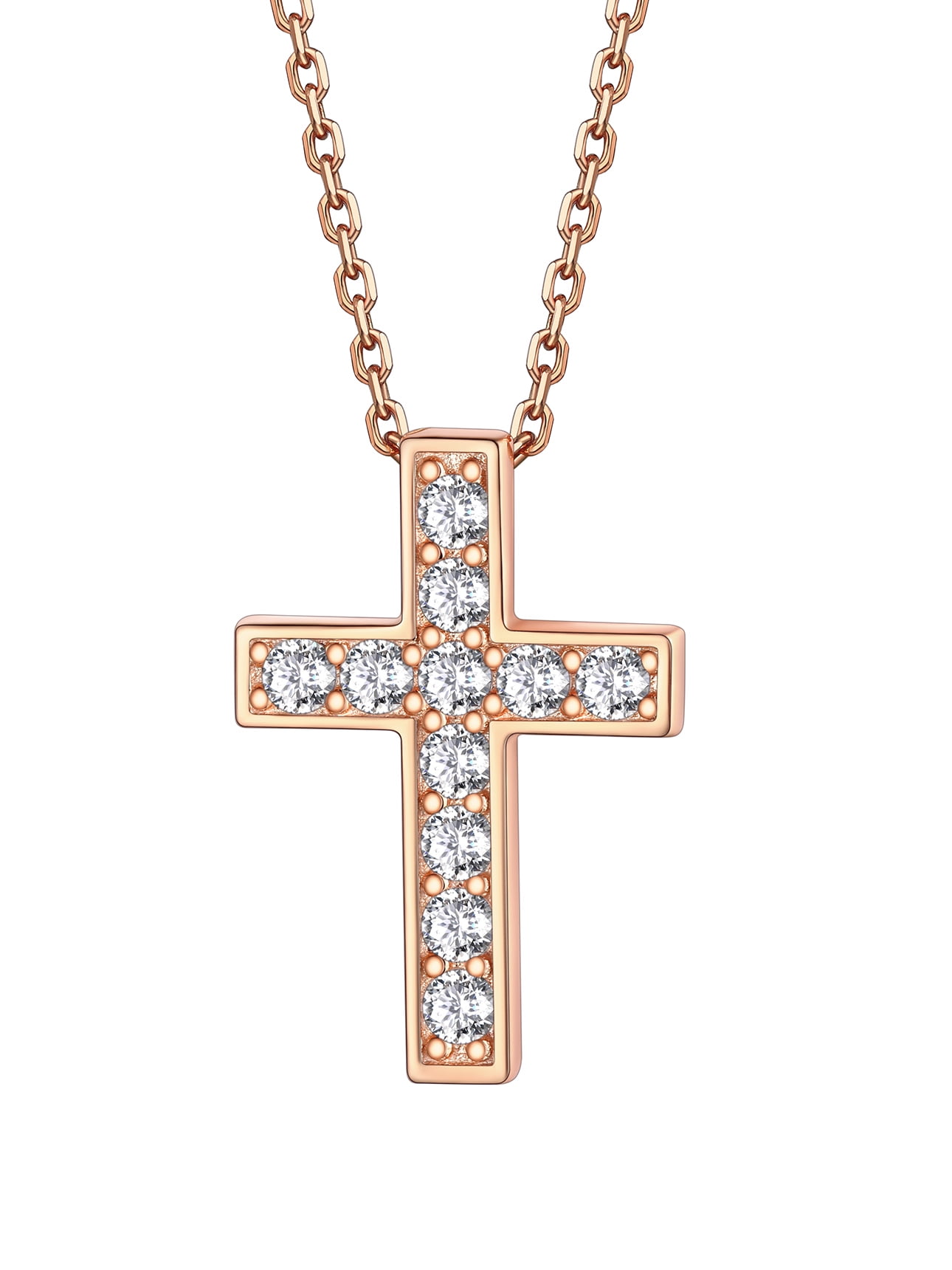 Bestyle Rose Gold Cross Necklace for Women, Shiny CZ Jesus Christ Cross ...