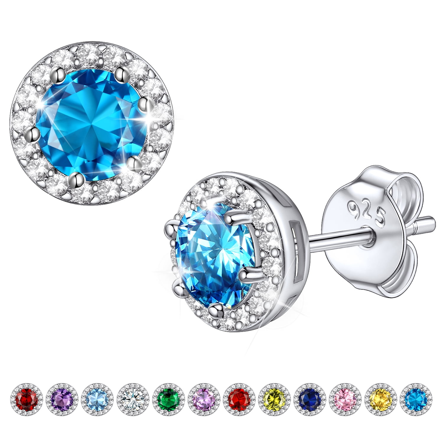 Bestyle S925 Silver, December Turquoise Birthstone Diamond Earrings, CZ ...