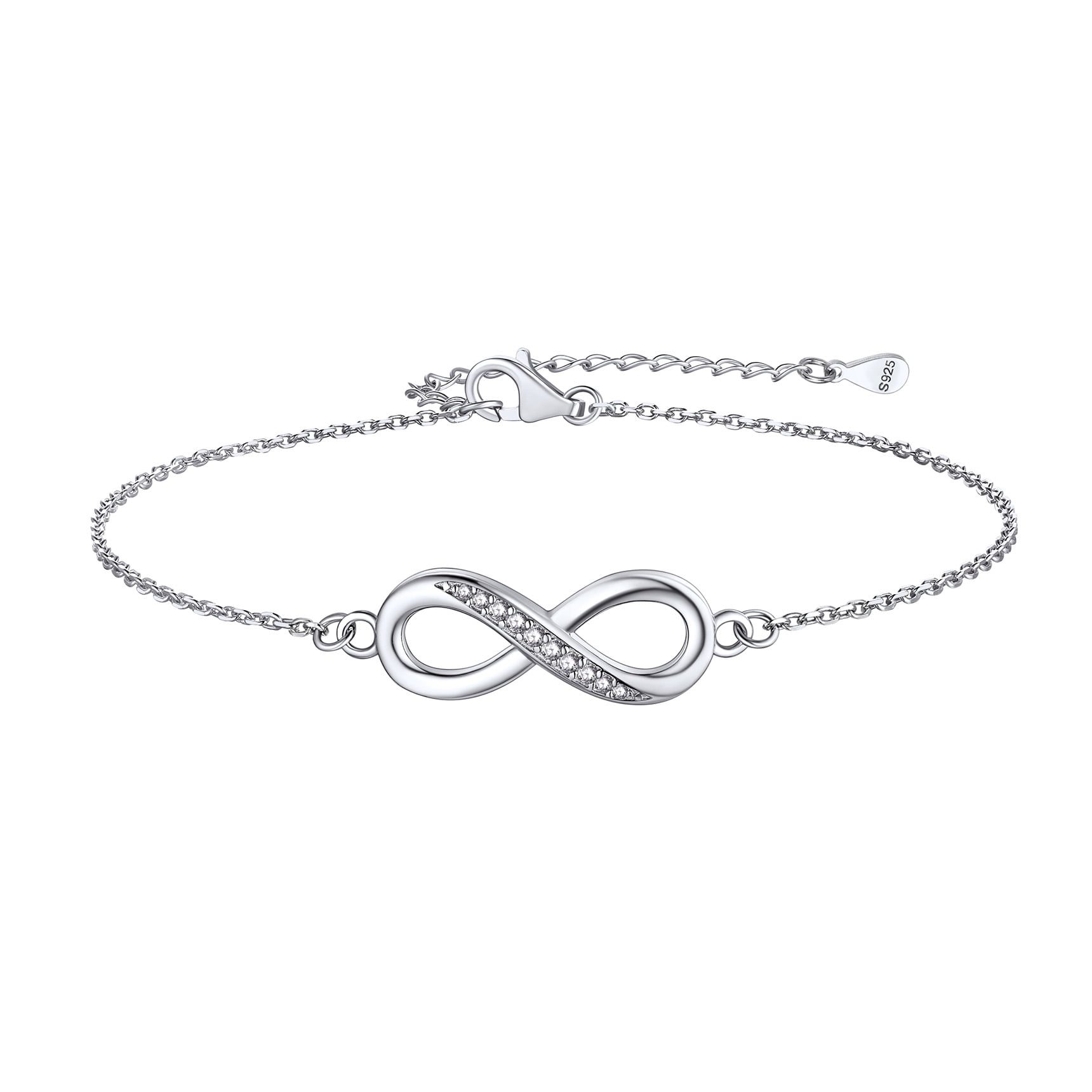 Bestyle Silver Infinity Anklet Bracelet with Shiny Cubic Zirconia ...