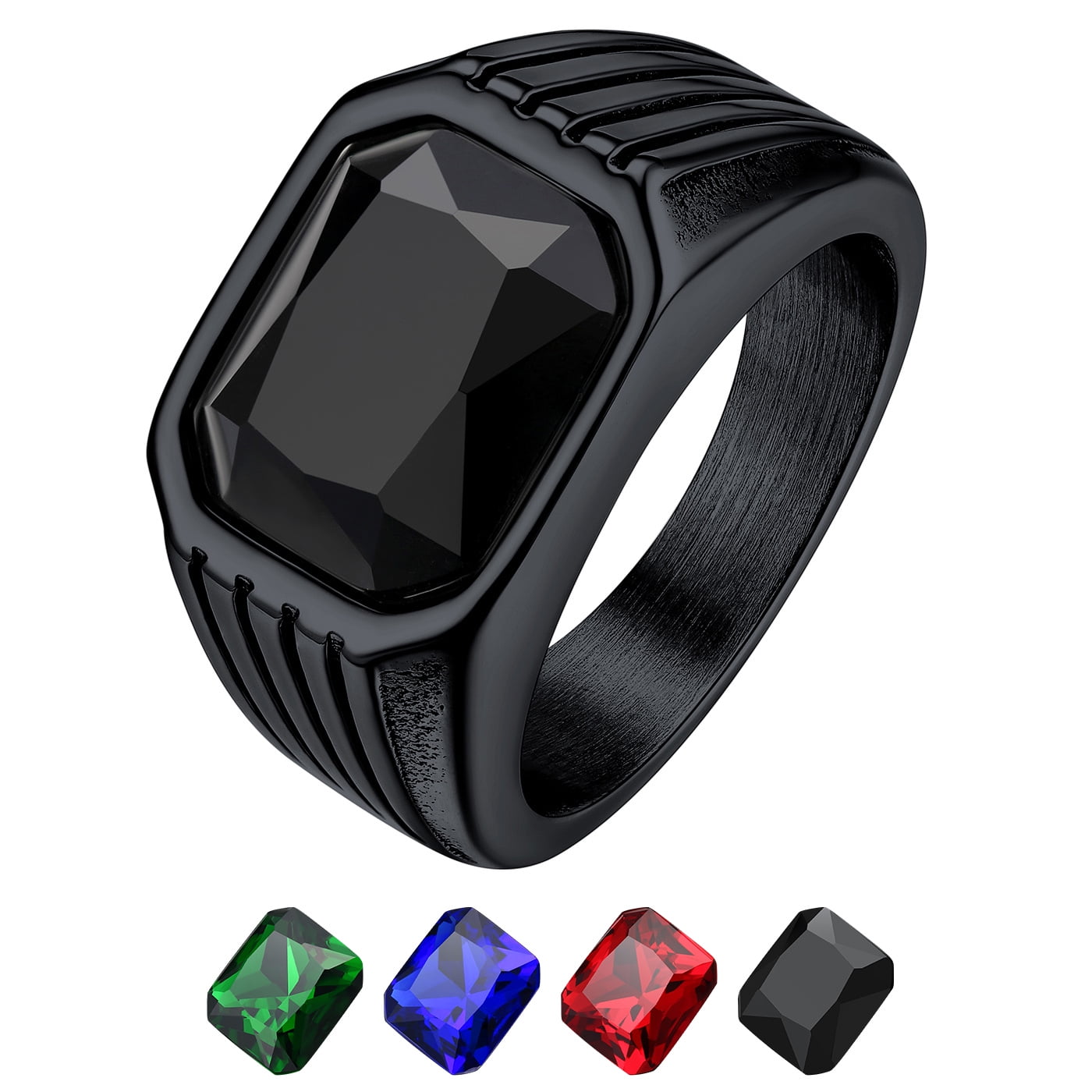 Bestyle Stainless Steel Band Ring Mens Big Black Onyx Signet Ring ...