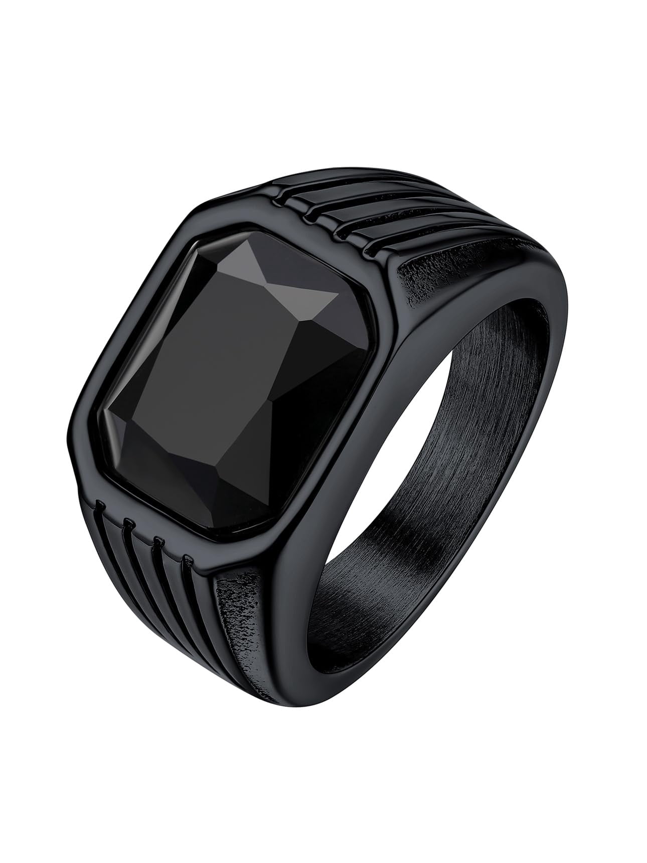 Bestyle Stainless Steel Band Ring Mens Big Black Onyx Signet Ring ...