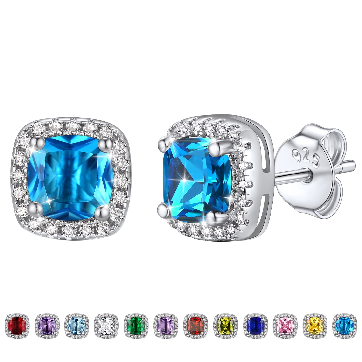 Bestyle Sterling Silver Halo Earring Studs for Women, Square Turquoise ...