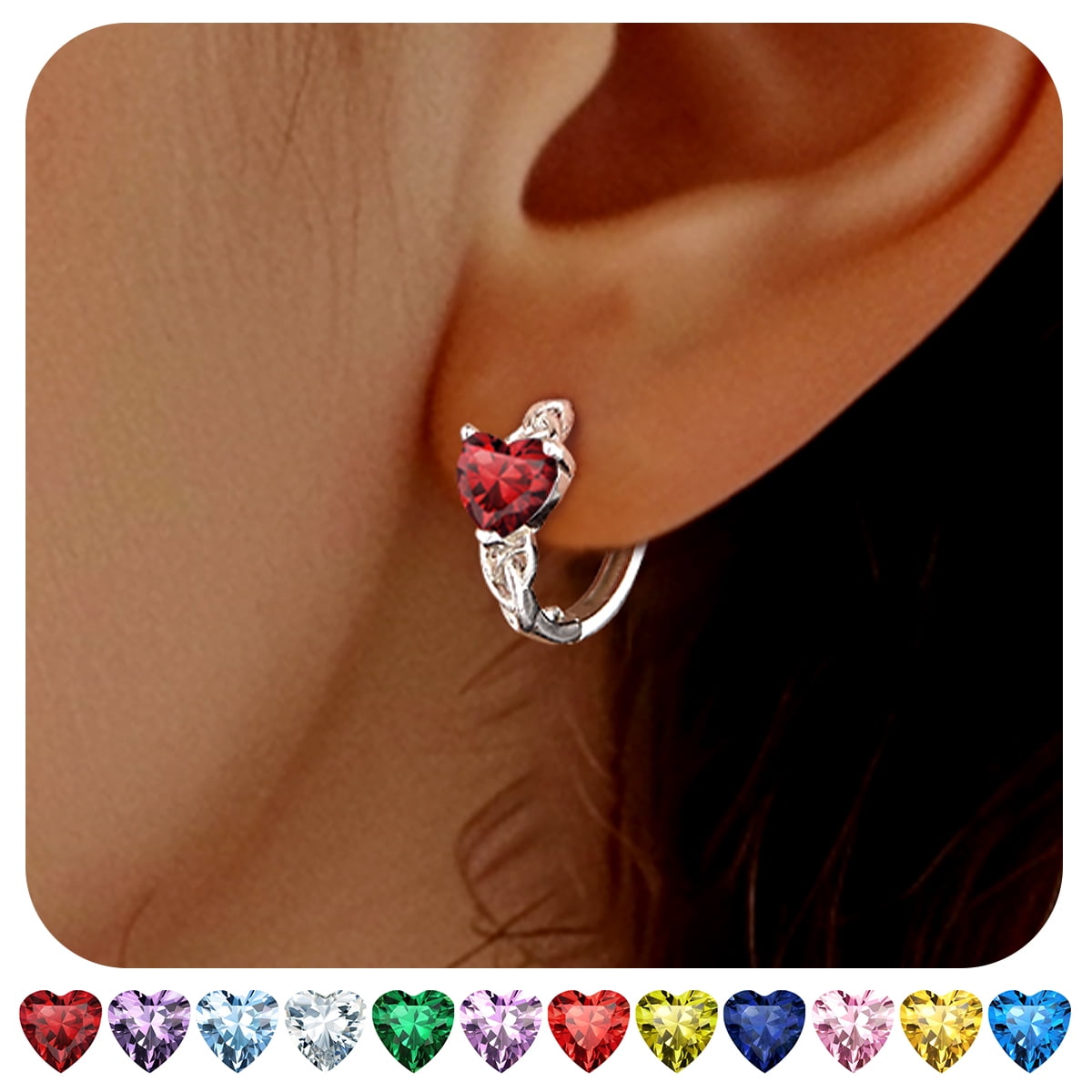 Bestyle Sterling Silver CZ Heart Birthstone Hoop Earrings, Celtic Knot - January Garnet ...