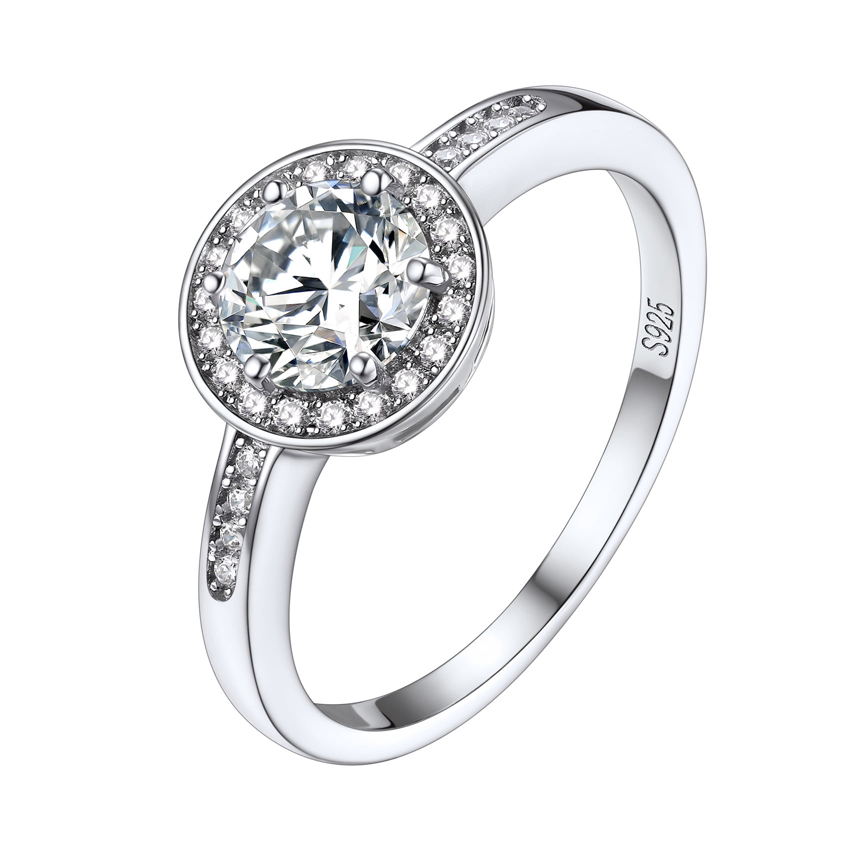 Bestyle Sterling Silver Ring for Women 1 Ct Round Cut Solitaire Created Diamond Promise Ring for ...
