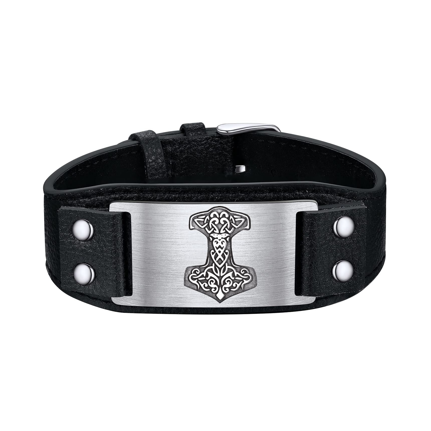 Bestyle Thor's Hammer Leather Bracelets Men Boys Wide Viking Amulet ...