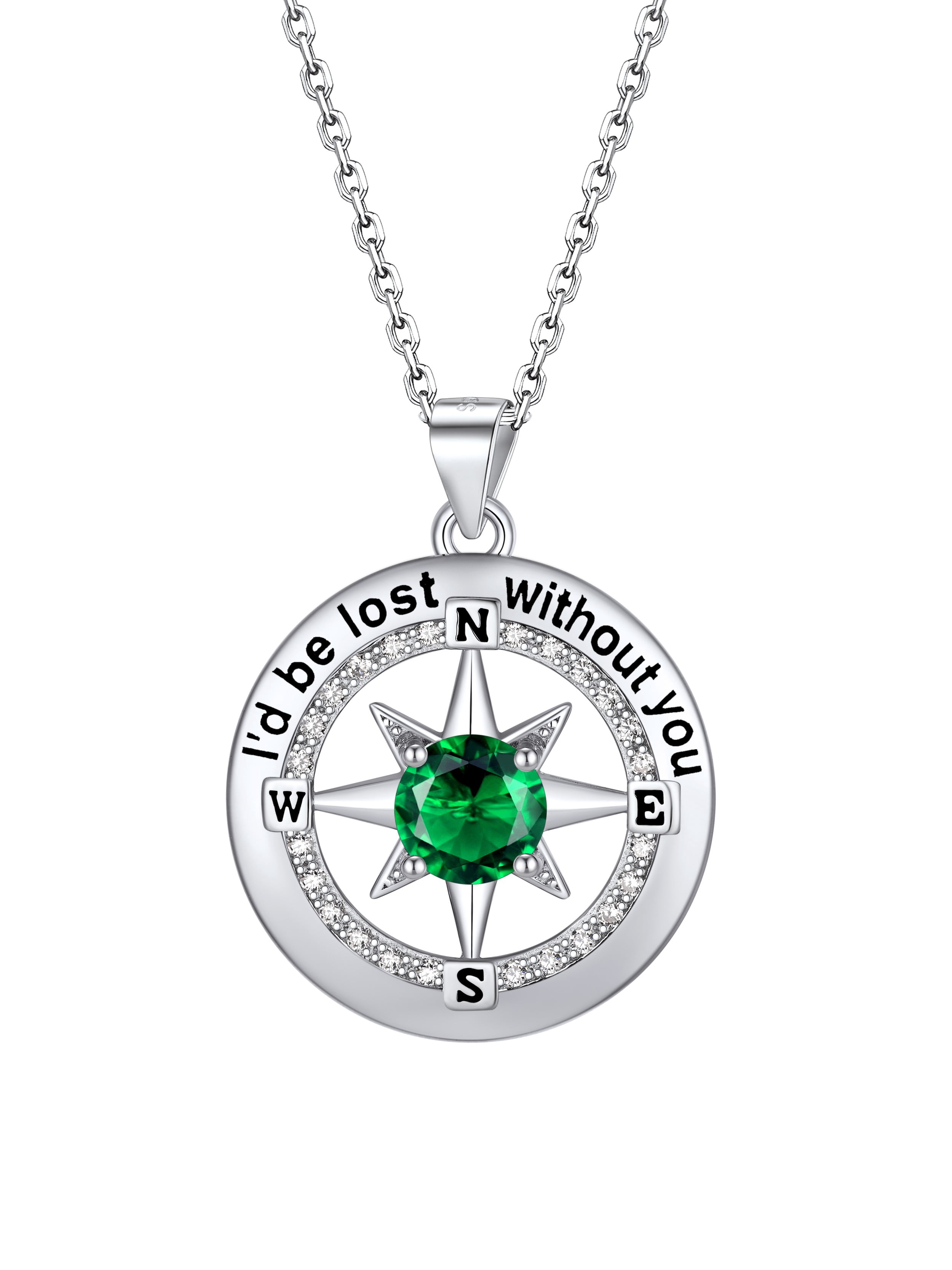 Bestyle Women Compass Birthstone Necklace CZ Gemstone Sterling Silver ...