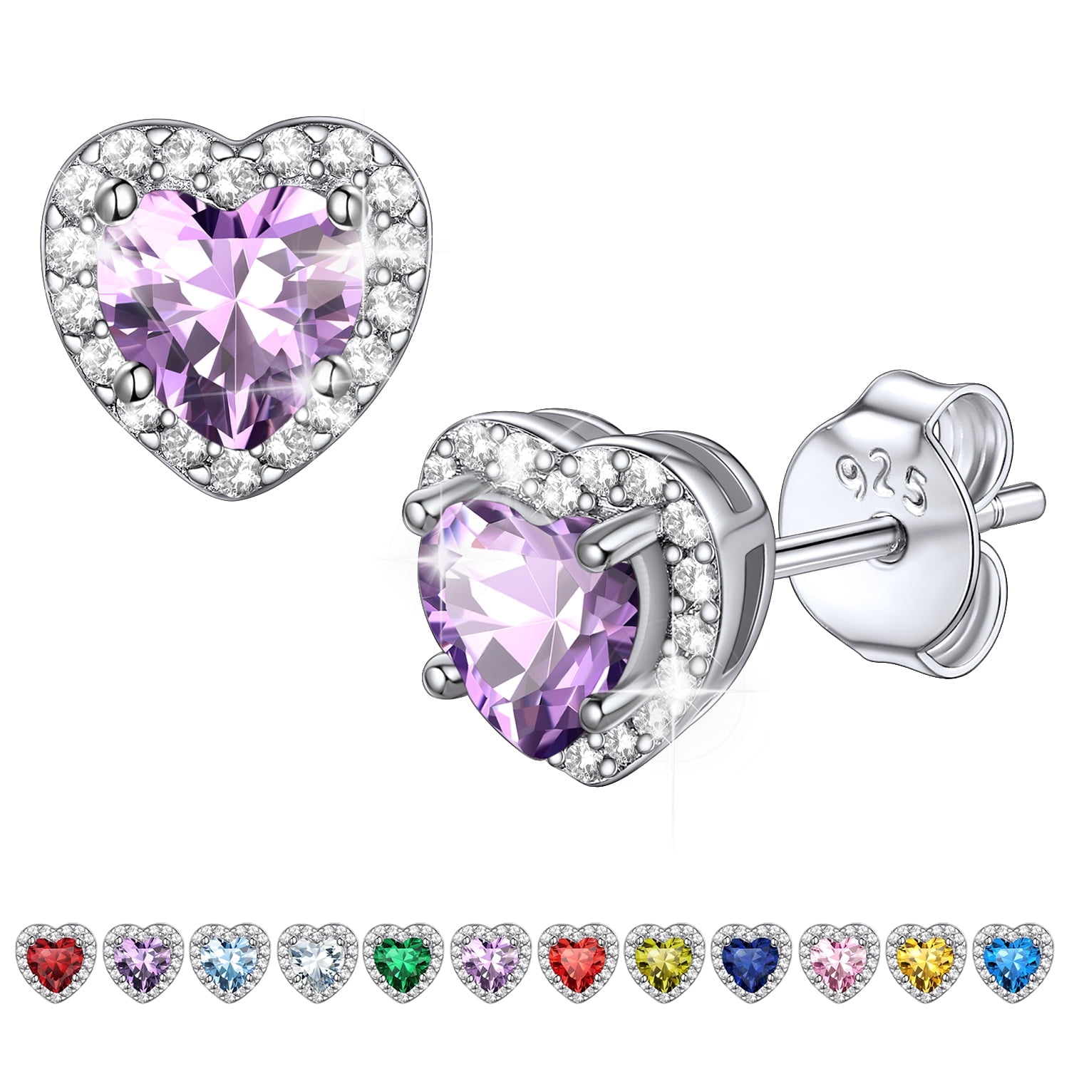 Bestyle Women Crystal Birthstone Earrings, 925 Sterling Silver ...