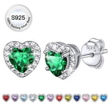 Bestyle Women Crystal Birthstone Stud Earrings Sterling Silver CZ Heart ...