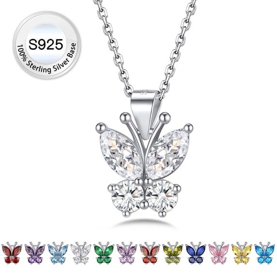 Bestyle Women Pure 925 Sterling Silver Butterfly Necklace April Created ...