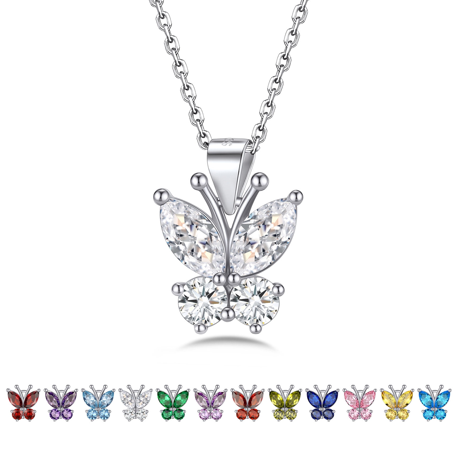 Bestyle Women Silver Butterfly Necklace April Diamond Birthstone ...