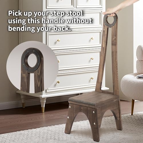 Besuerte Heavy Duty Wooden Step Stool With 32.75" Tall Handle for ...