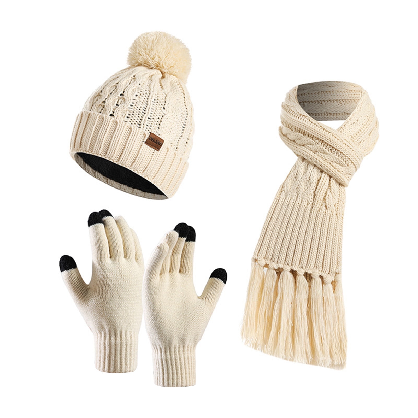 Besufy 3 Pcs Women Beanie Hat Set Wear Resistant Touchscreen Woolen ...