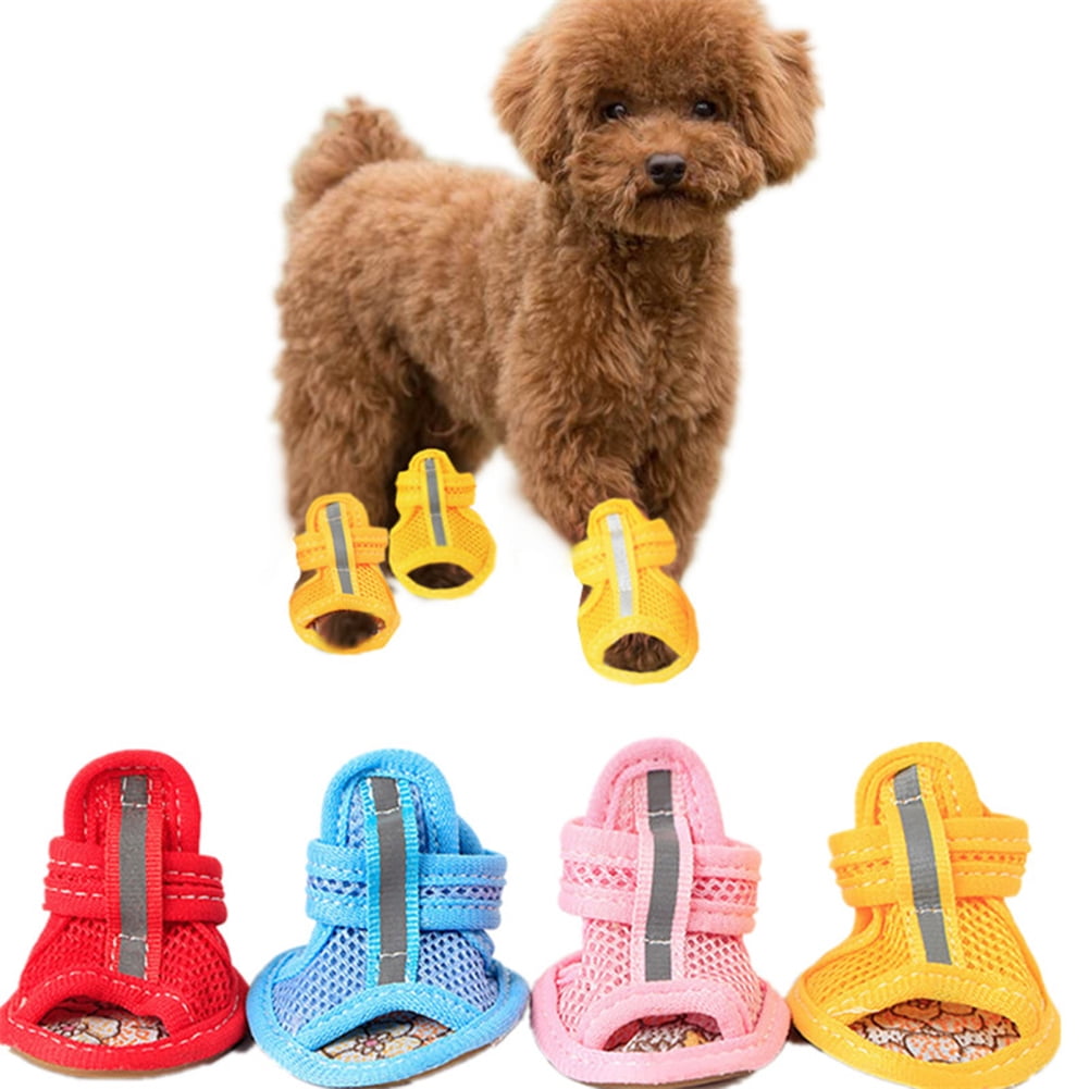 Besufy Pet Sandals 4 Pcs Rubber Sole Mesh Cotton Breathable Anti-Skid ...