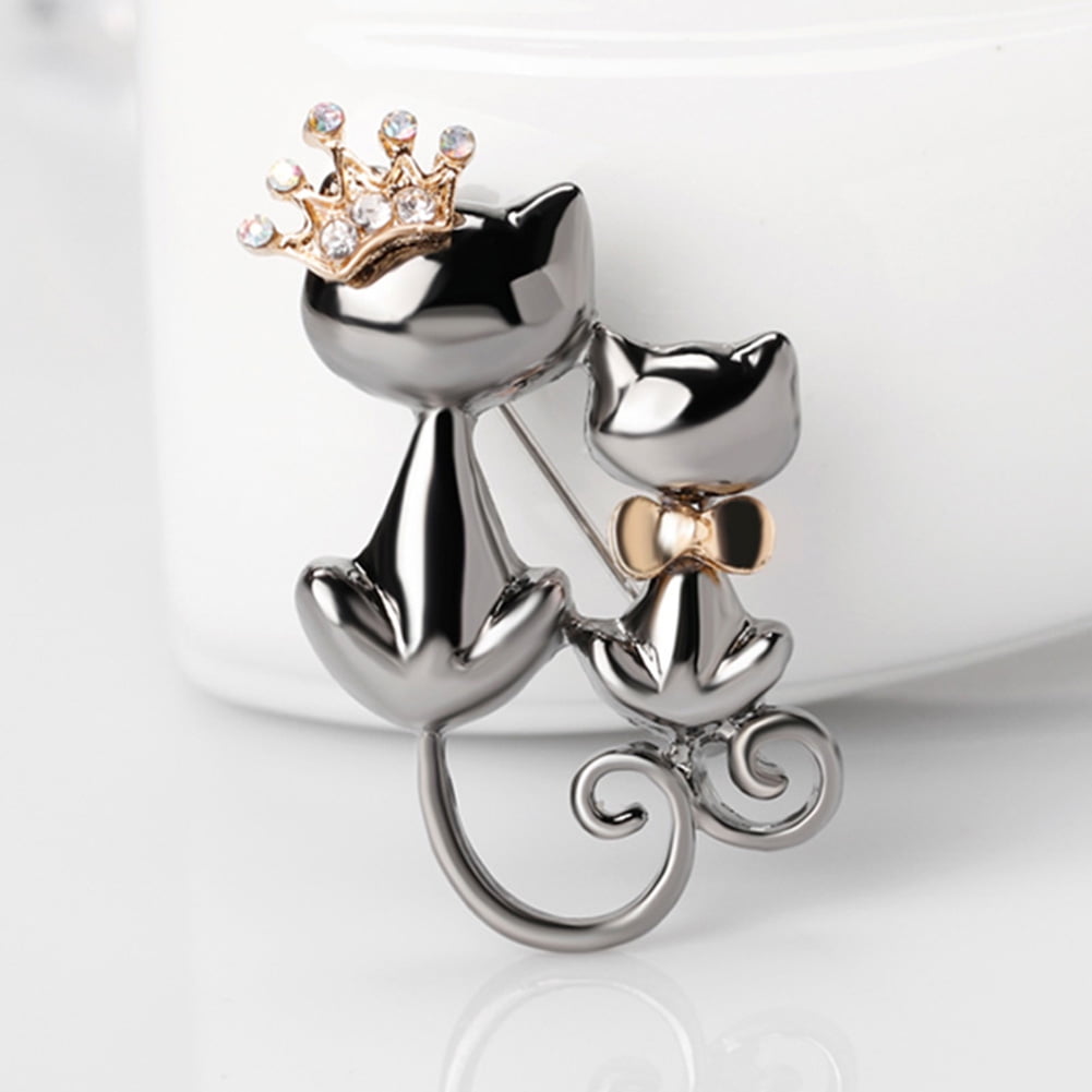 Besufy Women Brooch Pin ,Jewelry Shiny Rhinestone Cute Double Cats ...